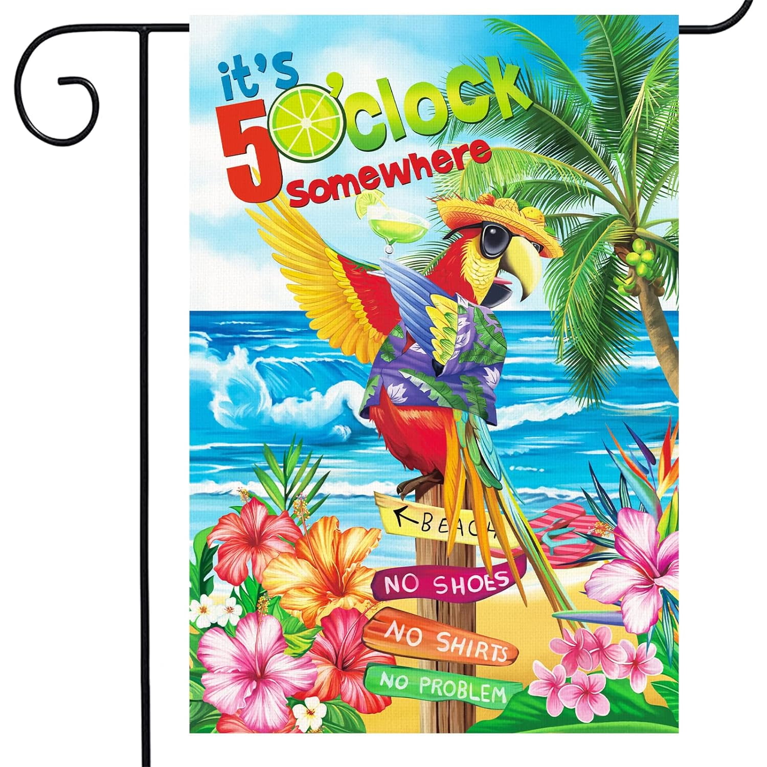 Summer Parrot Beach Garden Flag Double Sided Vertical It's 5 O'clock ...