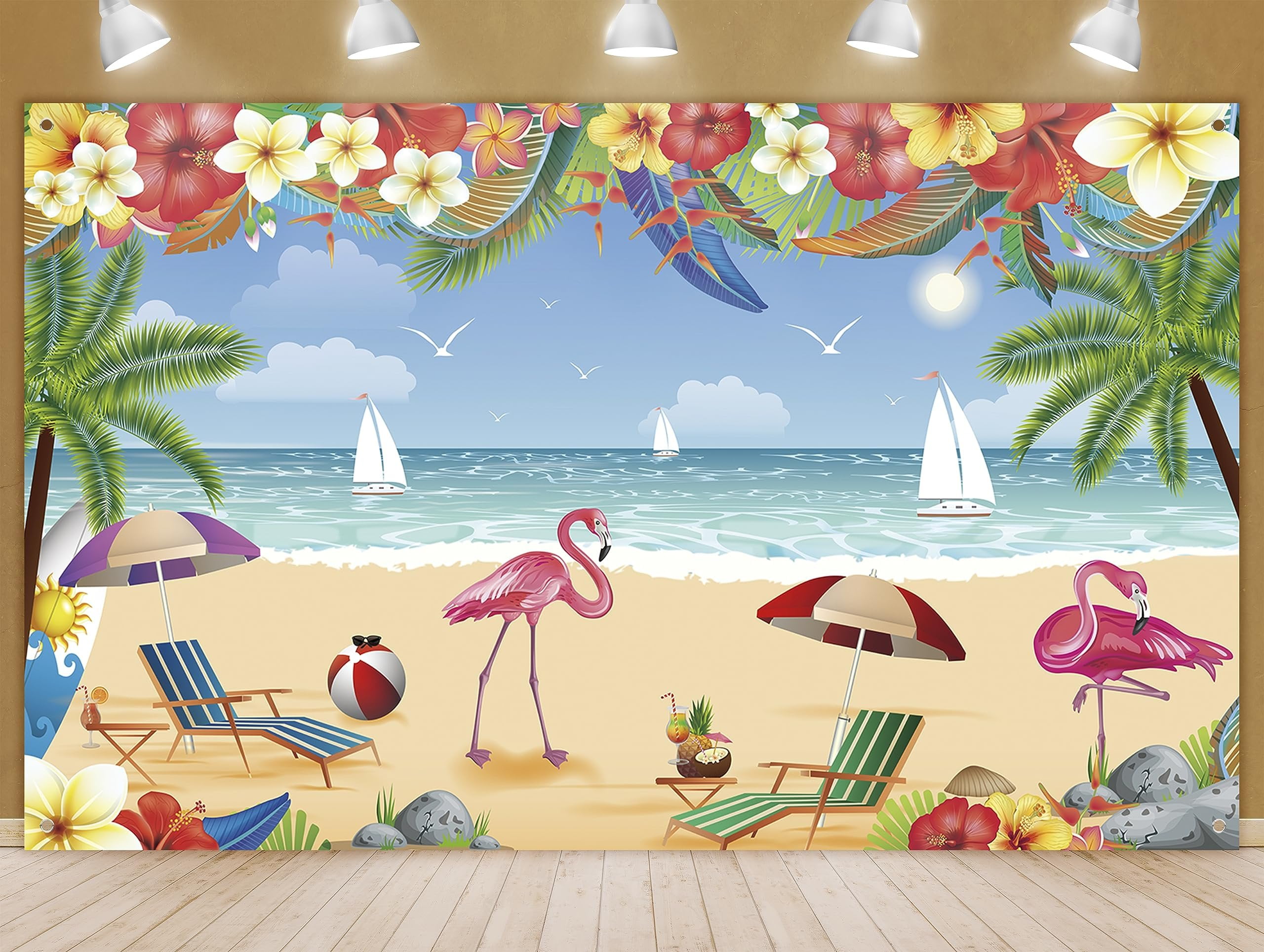 Summer Party Backdrop - Tropical Pool Surfboard Sunshine Beach Seaside ...