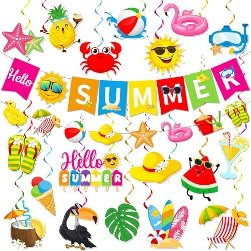 Summer Party Decorations, Beach Party Decor Includes Hello Summer Beach ...