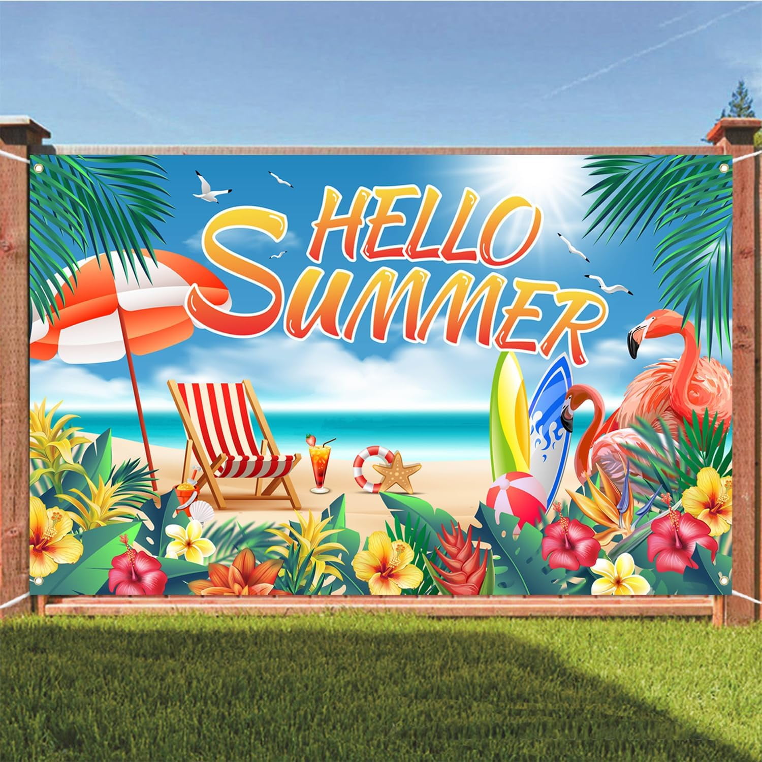 Summer Party Decorations Hello Summer Banner Backdrop, Hawaiian Pool ...