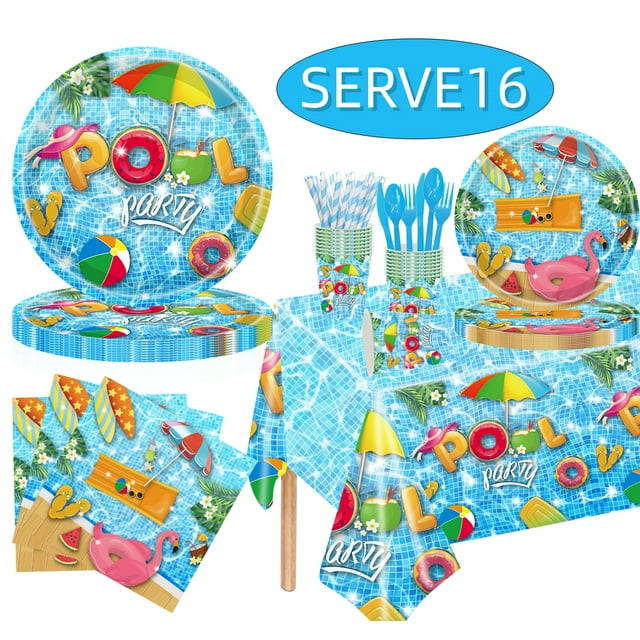 Summer Party Paper Plates Pool Party Tableware Set for Beach Hawaiian ...