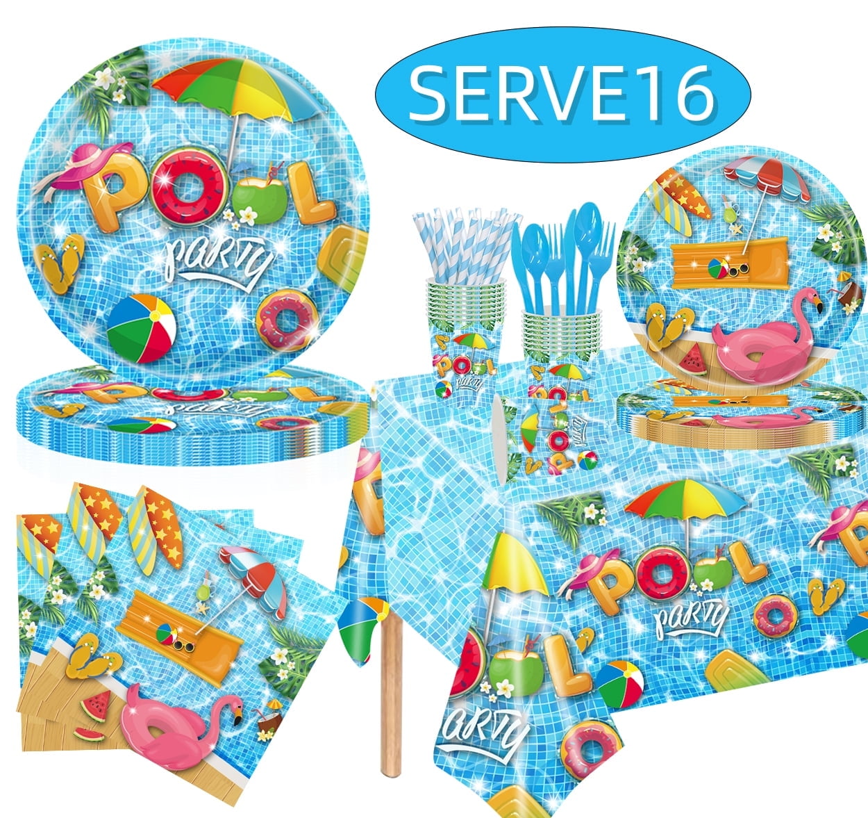 Summer Party Paper Plates Pool Party Tableware Set for Beach Hawaiian ...