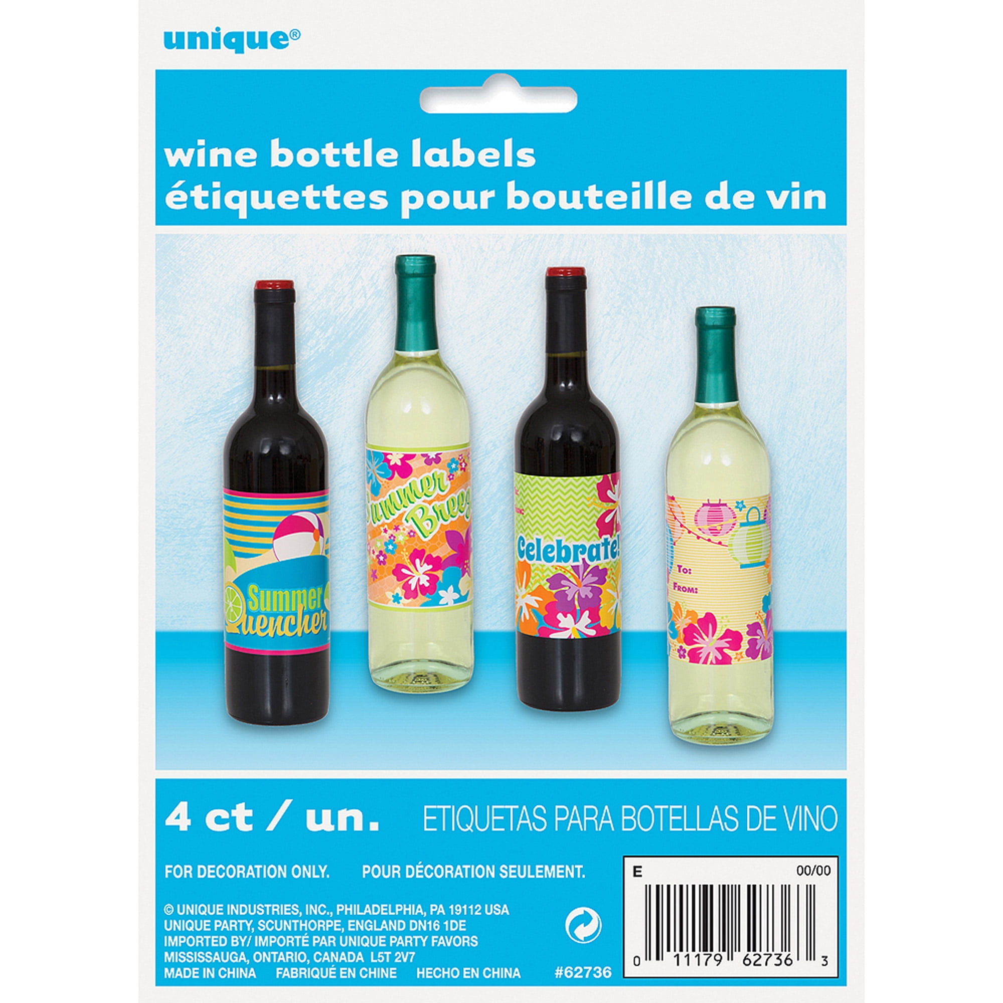 Summer Party Wine Bottle Labels, 4-Count - Walmart.com