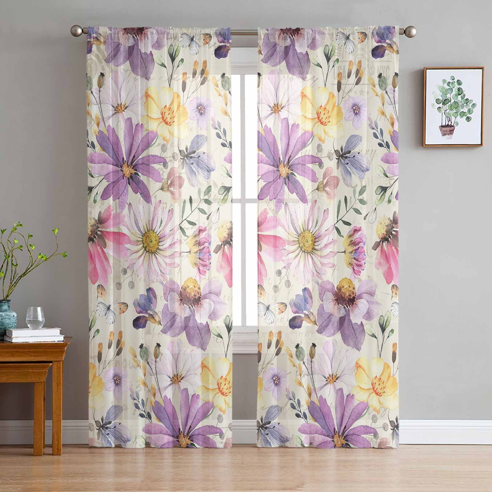 Summer Pastoral Breeze With Plant Leaves Triangle Tulle Sheer Curtains ...