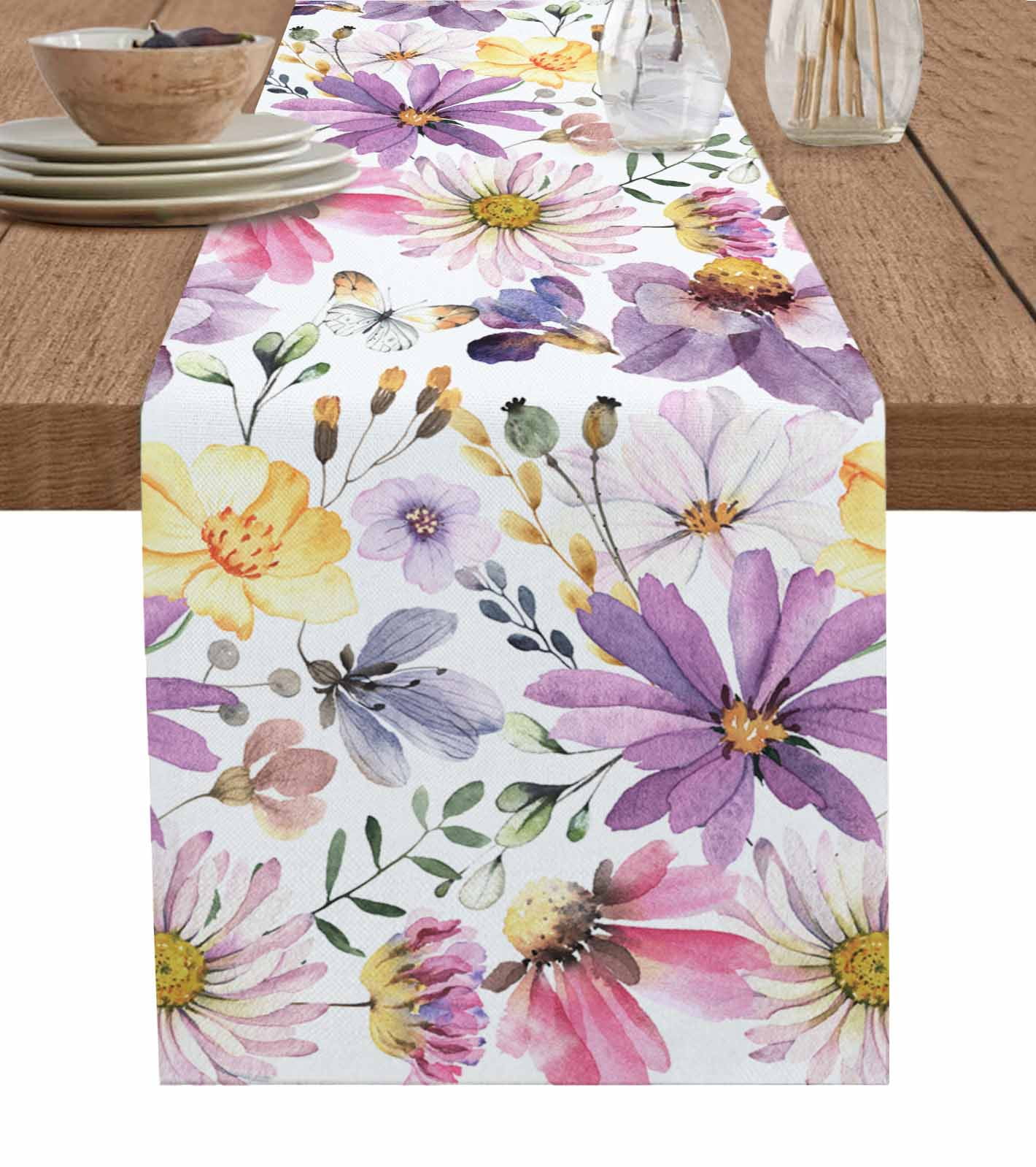 Summer Pastoral Style Plants Wildflowers Table Runner Wedding r Table ...