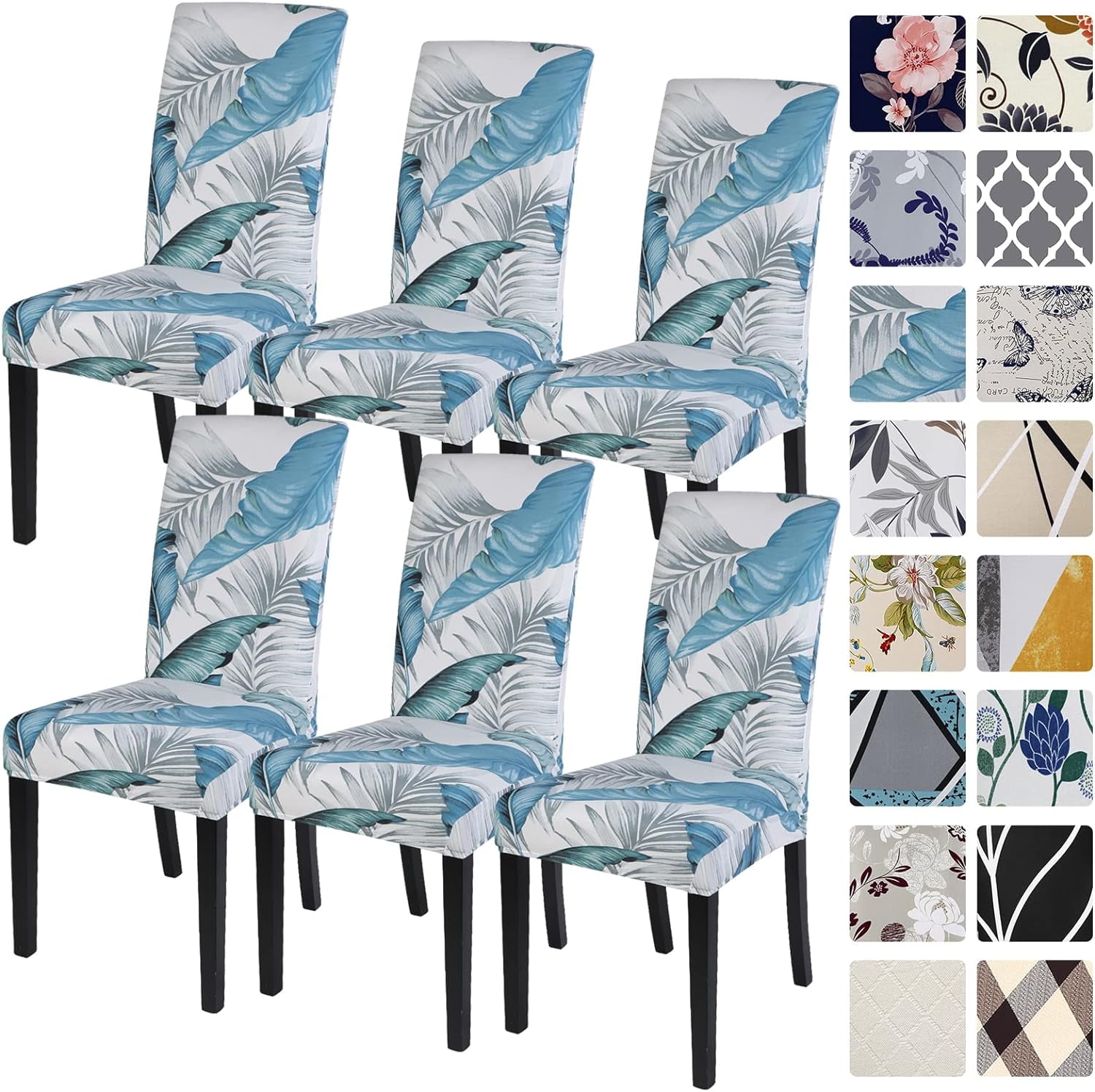 Summer Pattern Chair Covers for Dining Room Set of 6, Stretch Kitchen ...