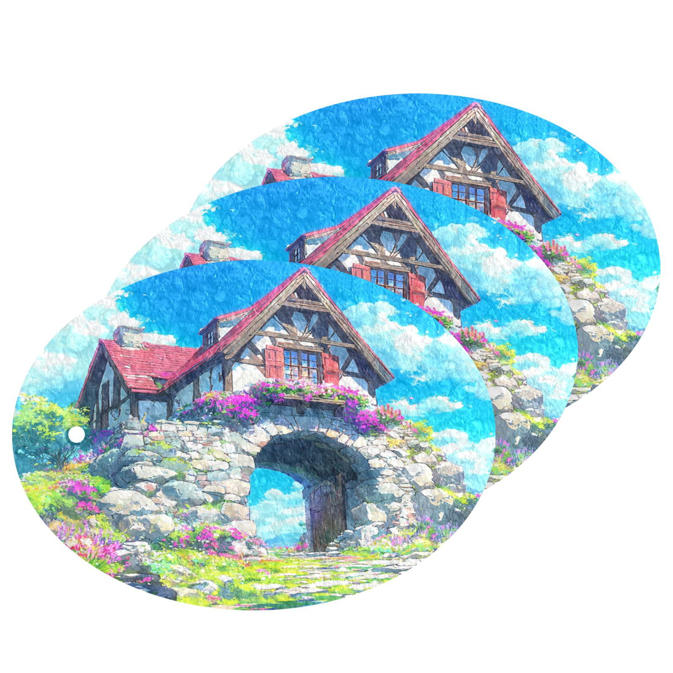 Summer Peaceful Countryside 3 Pack Wood Pulp Dishwashing Sponges ...