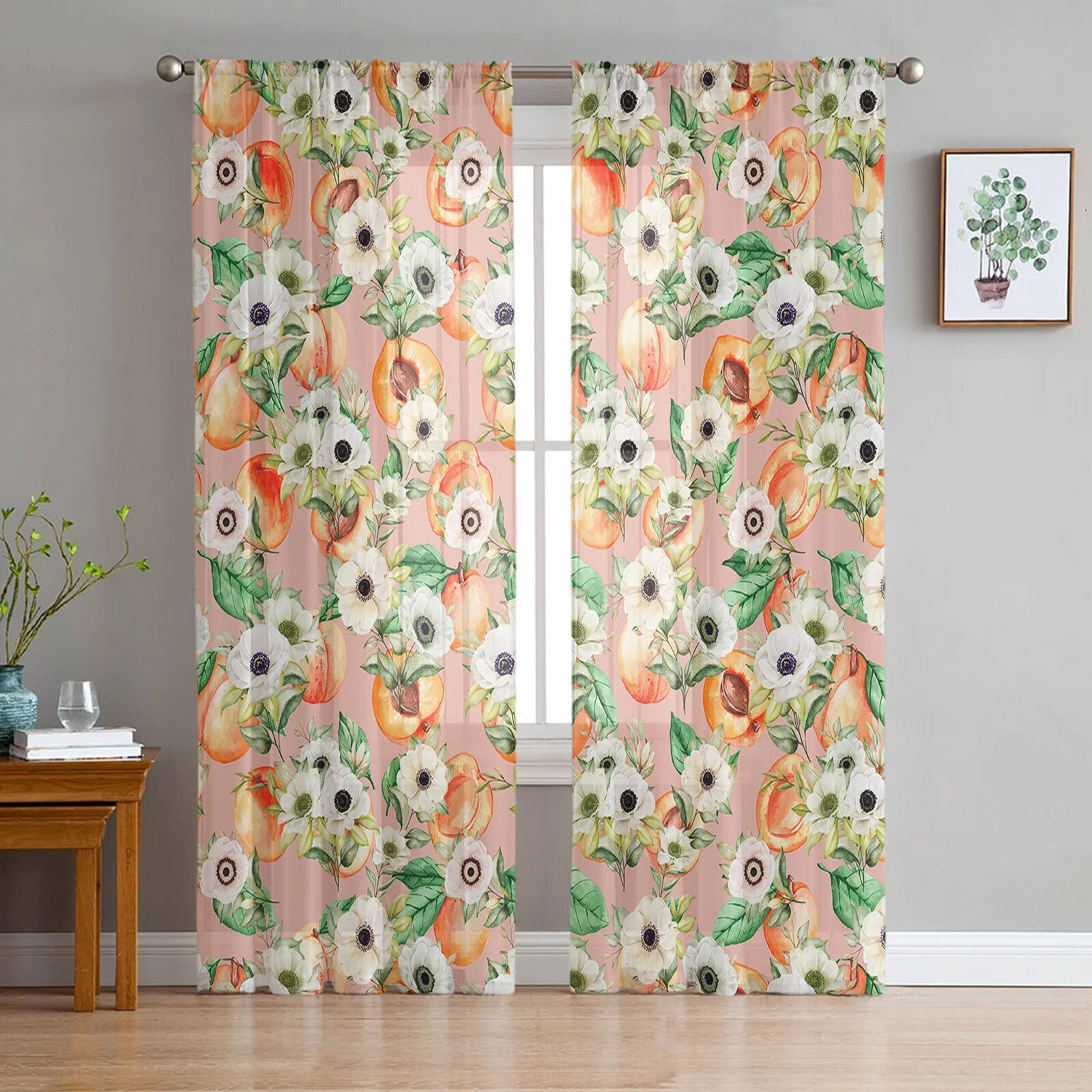 Summer Peach Flower Sheer Curtains for Living Room Bedroom Kids Room ...
