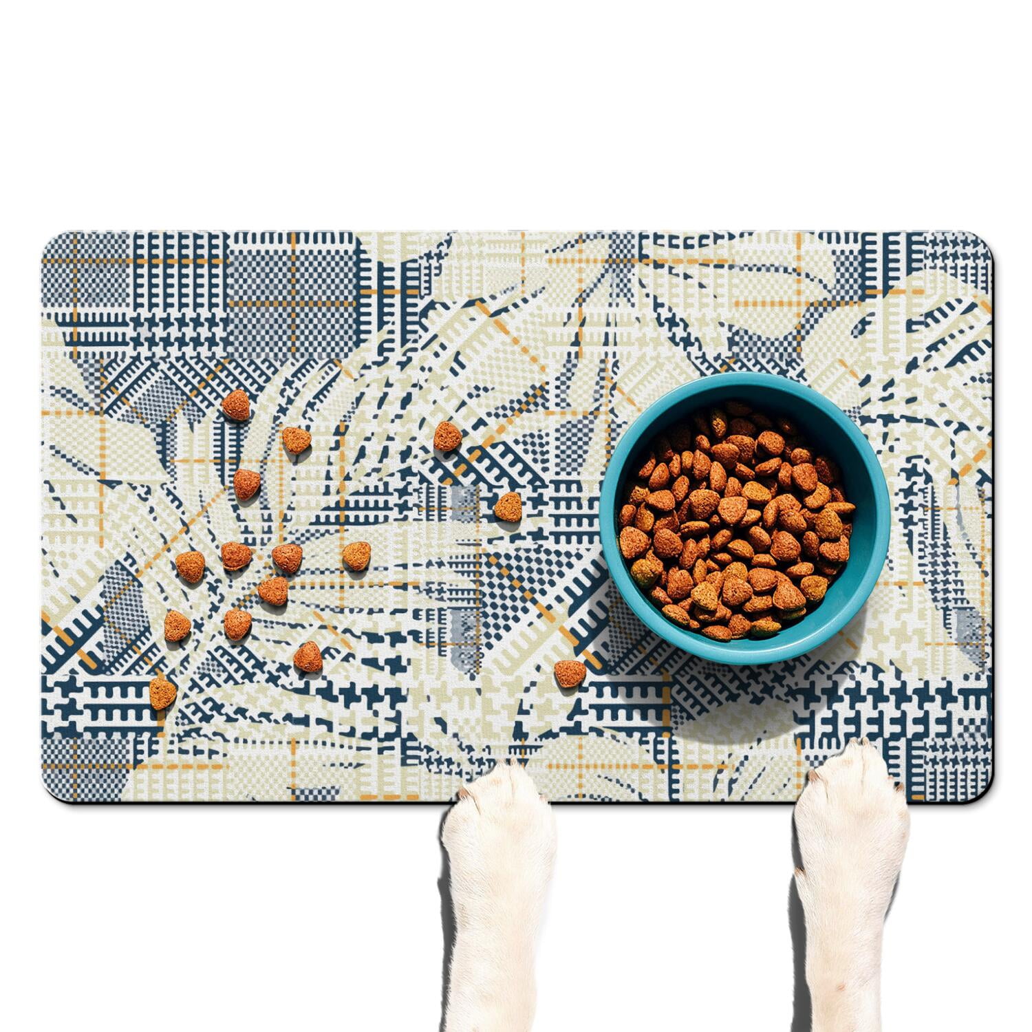 Summer Pet Food Mat - Tropical Flower and Leaves Design, Non-Slip Dog ...