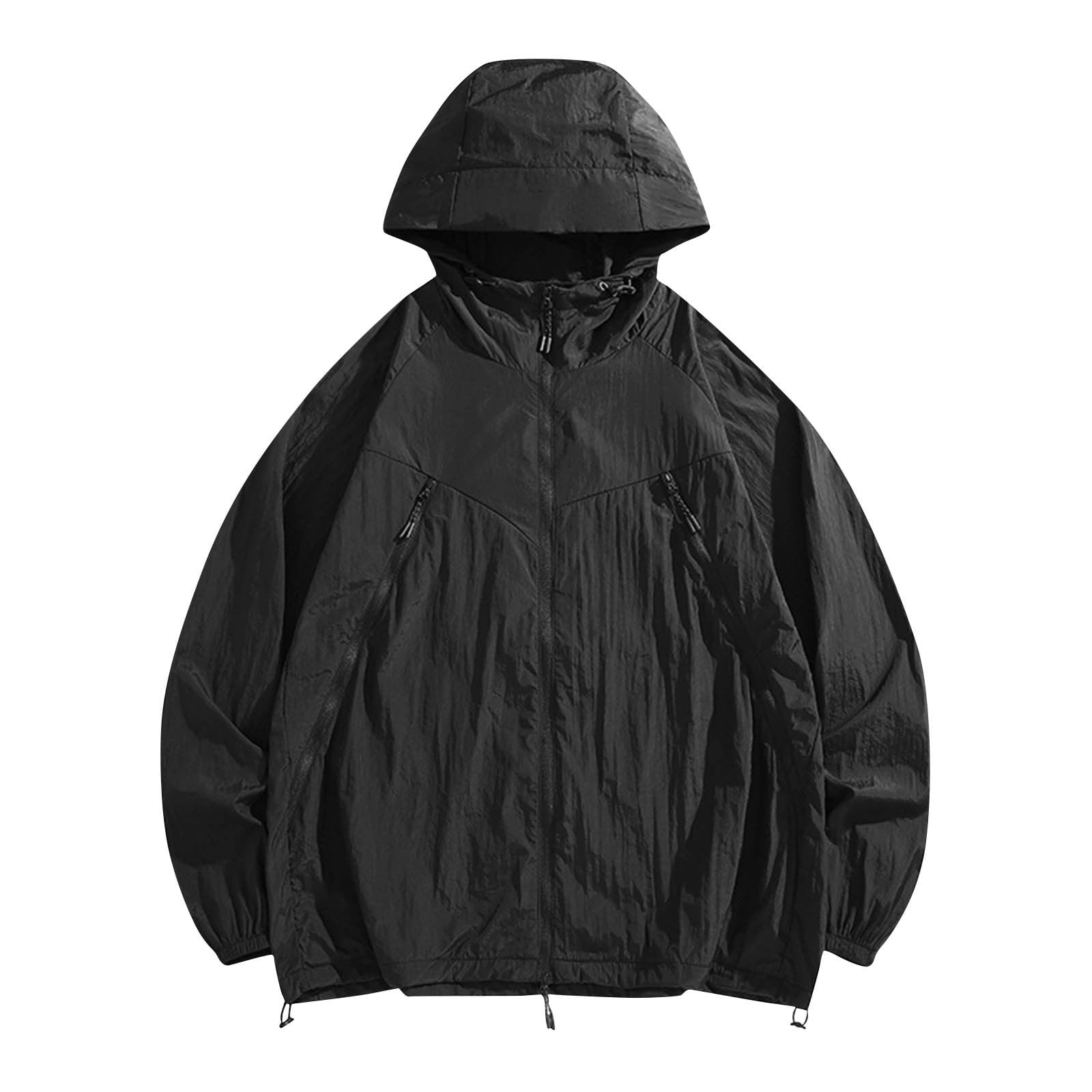 Summer Picks,Men Ice Silk Sunscreen Jacket Solid Color Zipper Design Lightweight Pocket Outdoor ...