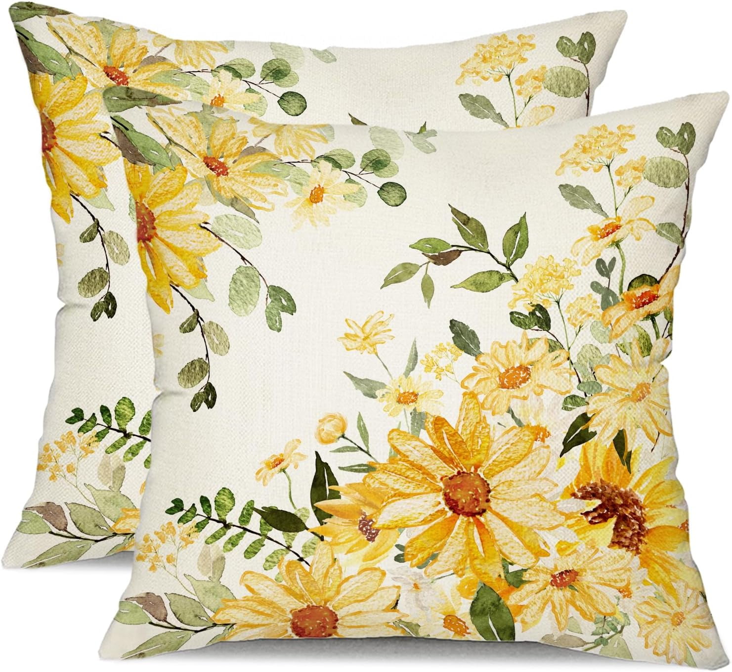 Summer Pillow Covers 18x18 Set of 2 Watercolor Leaves Daisy Decor for ...