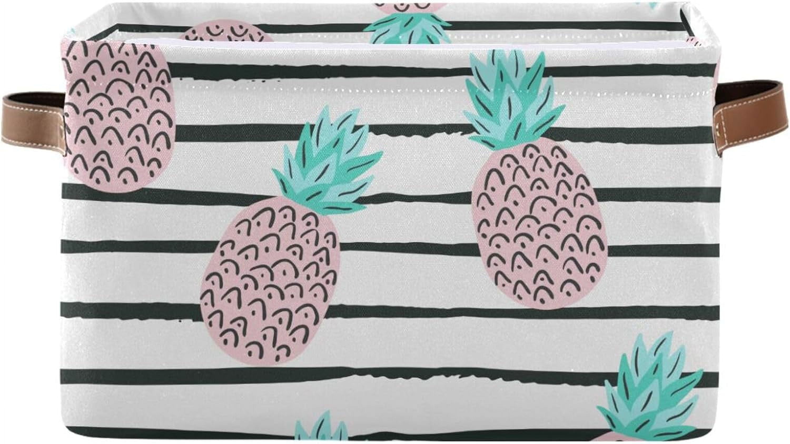 Summer Pineapple and Black Stripes Texture Storage Basket, Durable ...