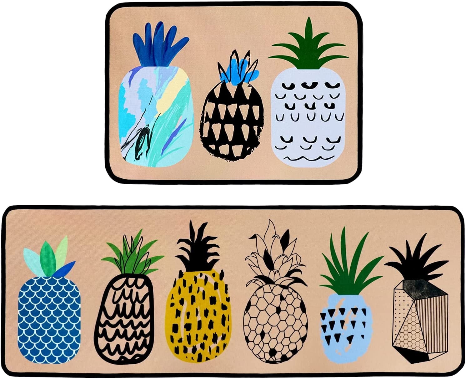 Summer Pineapple Kitchen Rug Set,Modern Colorful Abstract Pineapple ...