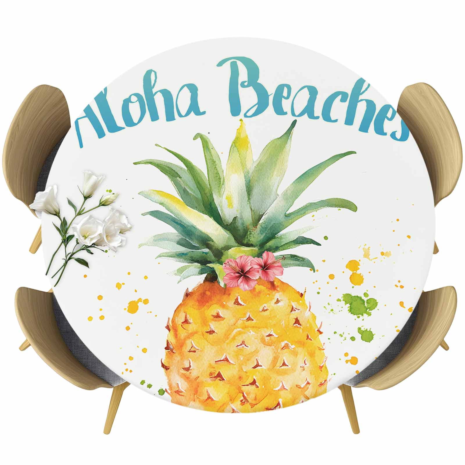Summer Pineapple Round Tablecloth 45-54 Inch Round Fitted Table Cloth ...