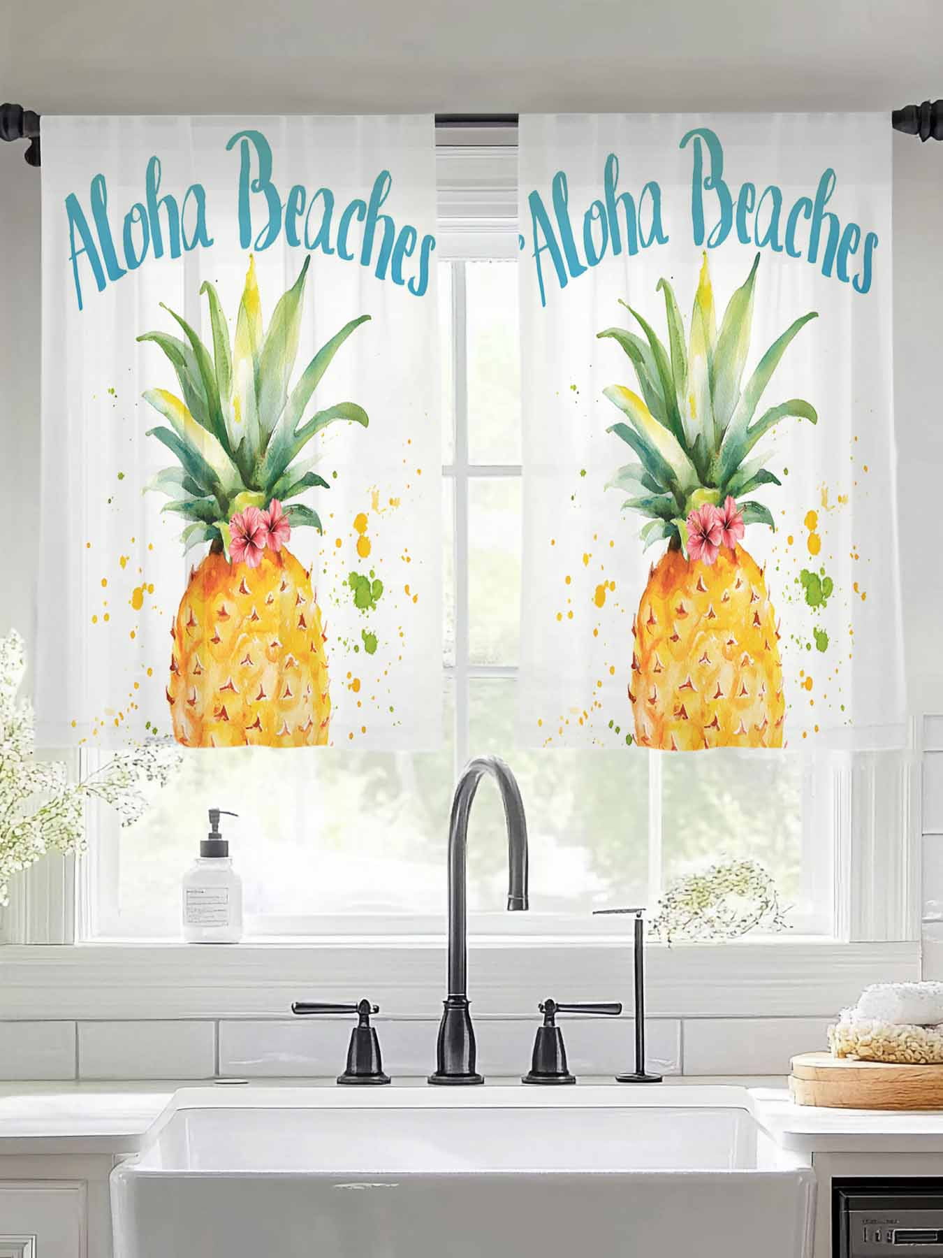 Summer Pineapple Sheer Curtains for Living Room Bedroom Watercolor ...
