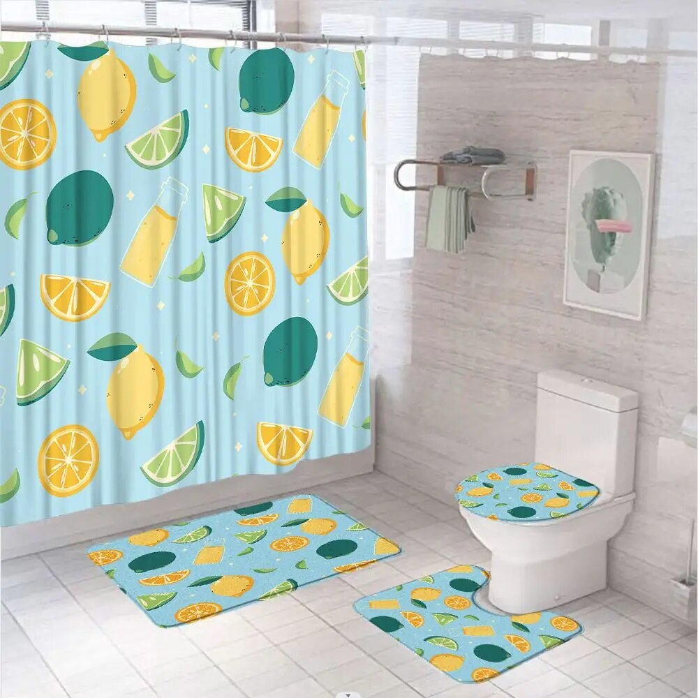 Summer Pineapple Shower Curtain Set Colorful Tropical Fruit Bathroom ...