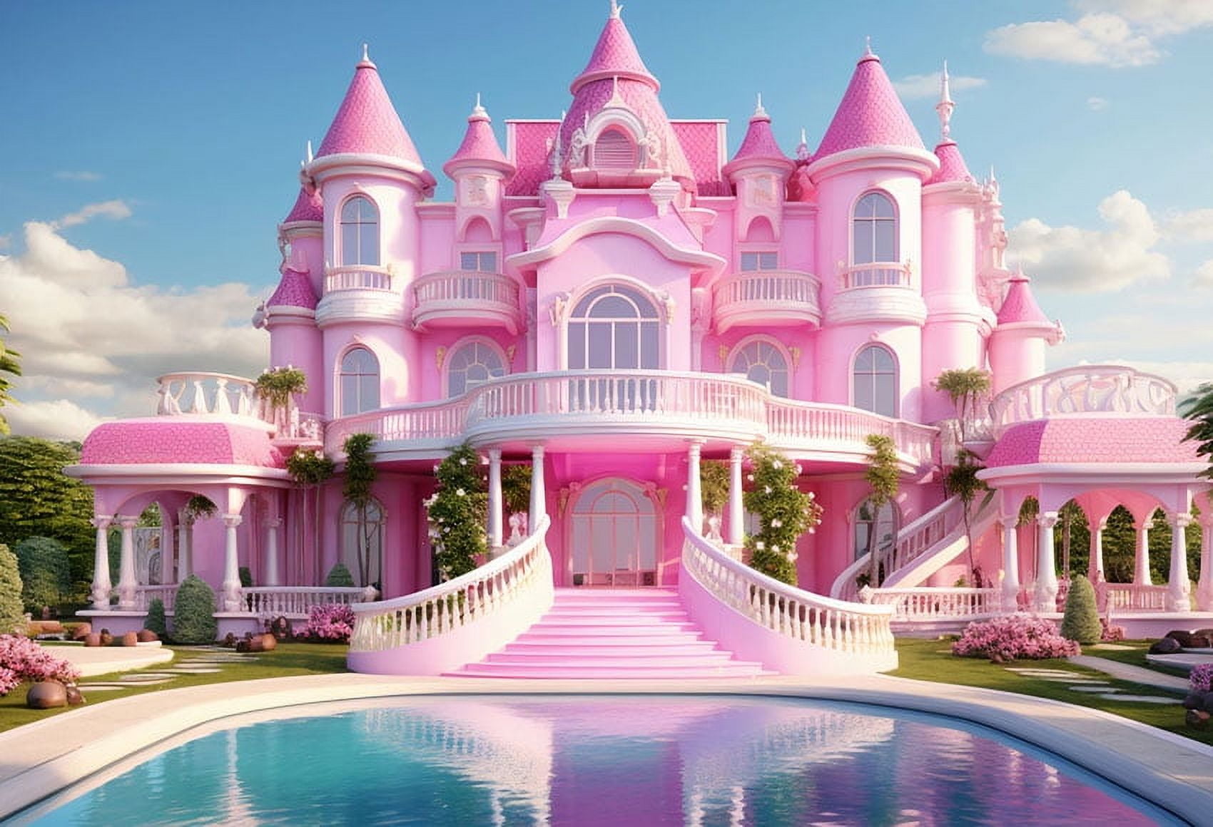 Summer Pink Beach Palm Trees Surfboard Girl Birthday Party Portrait r ...