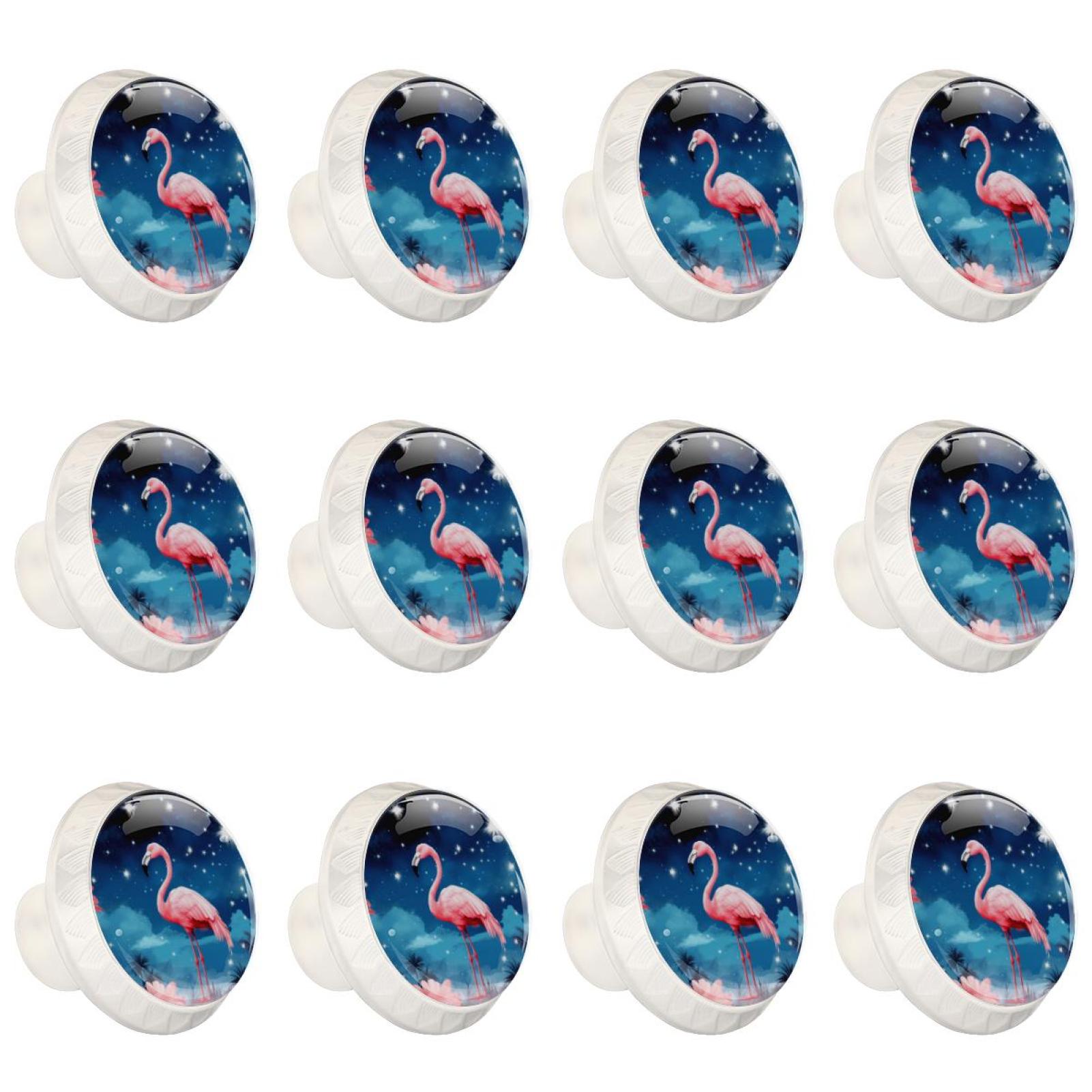 Summer Pink Flamingo 12 Pcs White Round Drawer Pulls with Screws,ABS and Glass Cabinet Handles ...