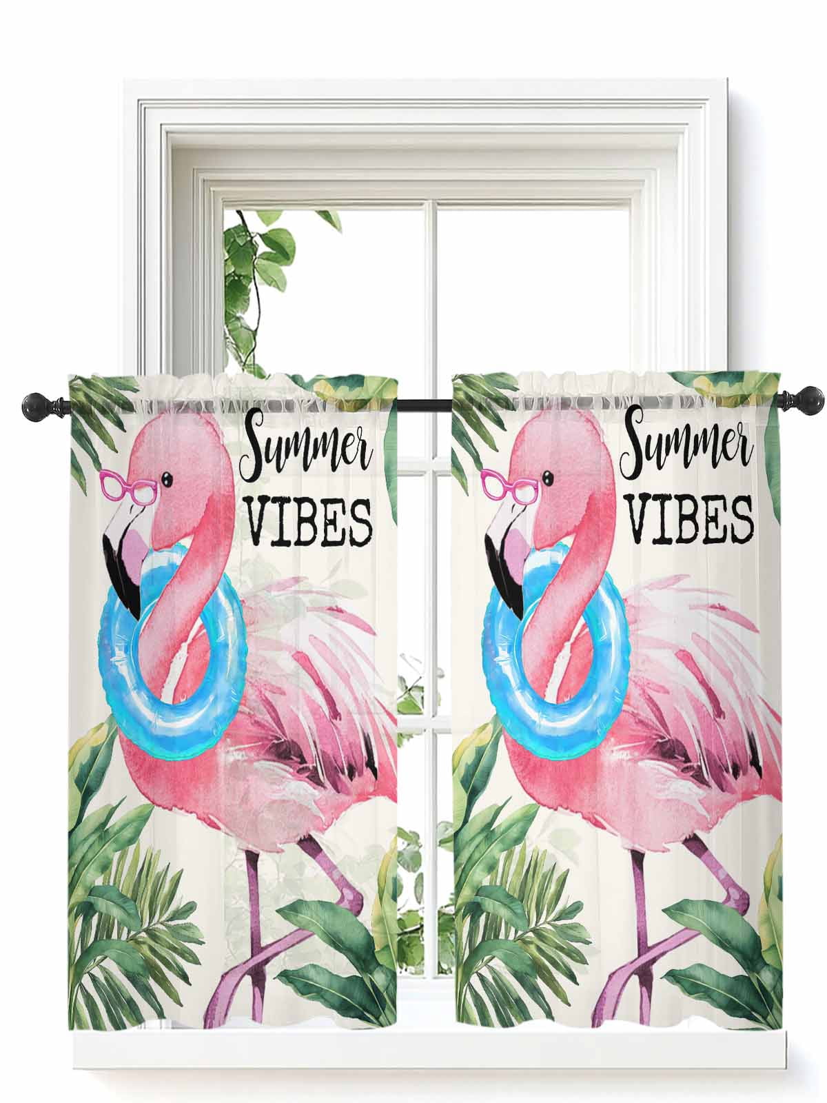 Summer Pink Flamingo Curtains 54 Inch Length, Sheer Curtains for ...