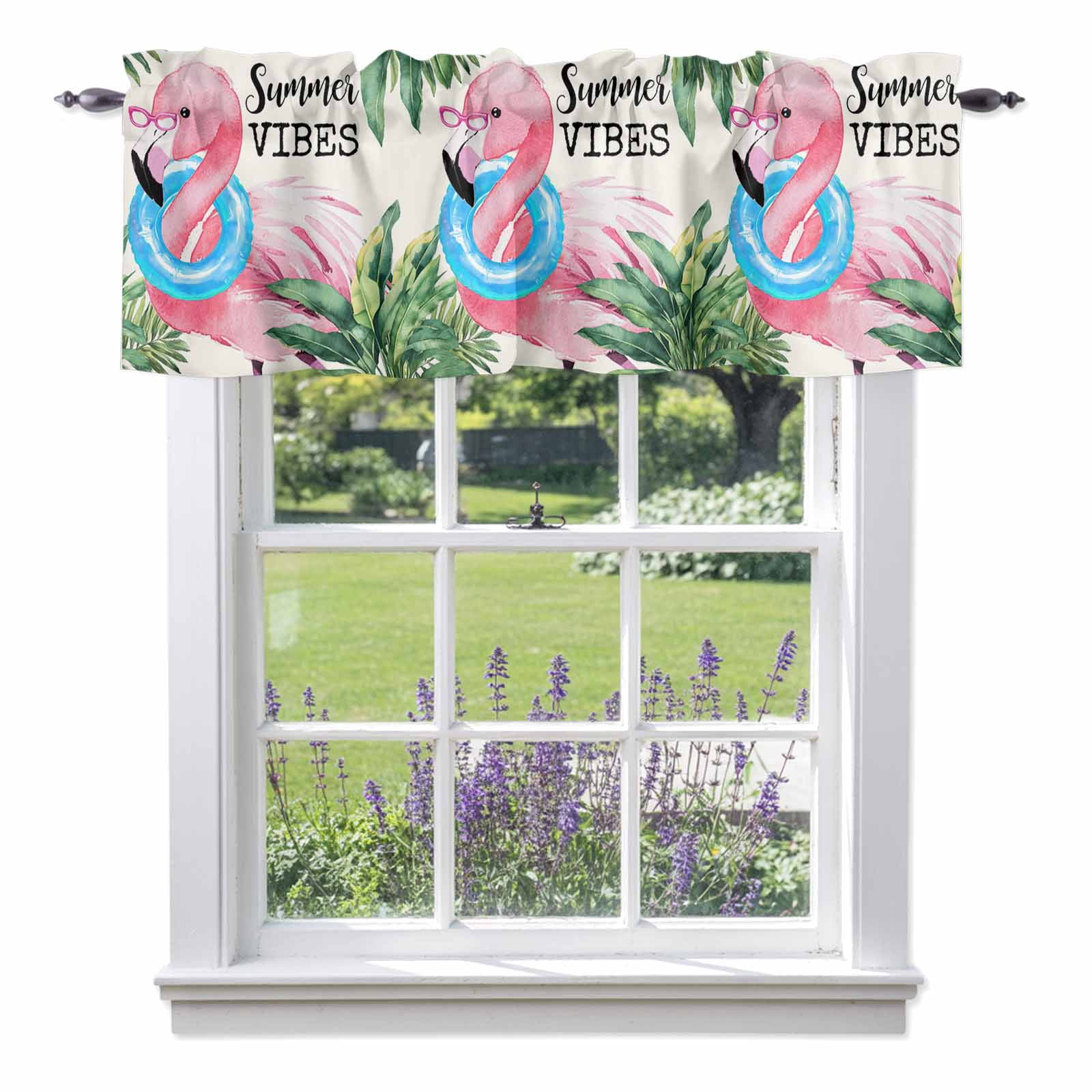 Summer Pink Flamingo Kitchen Curtain Valances for Windows Farmhouse ...