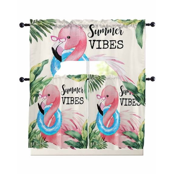 Summer Pink Flamingo Kitchen Curtains Swag Valance and Tier Curtains ...