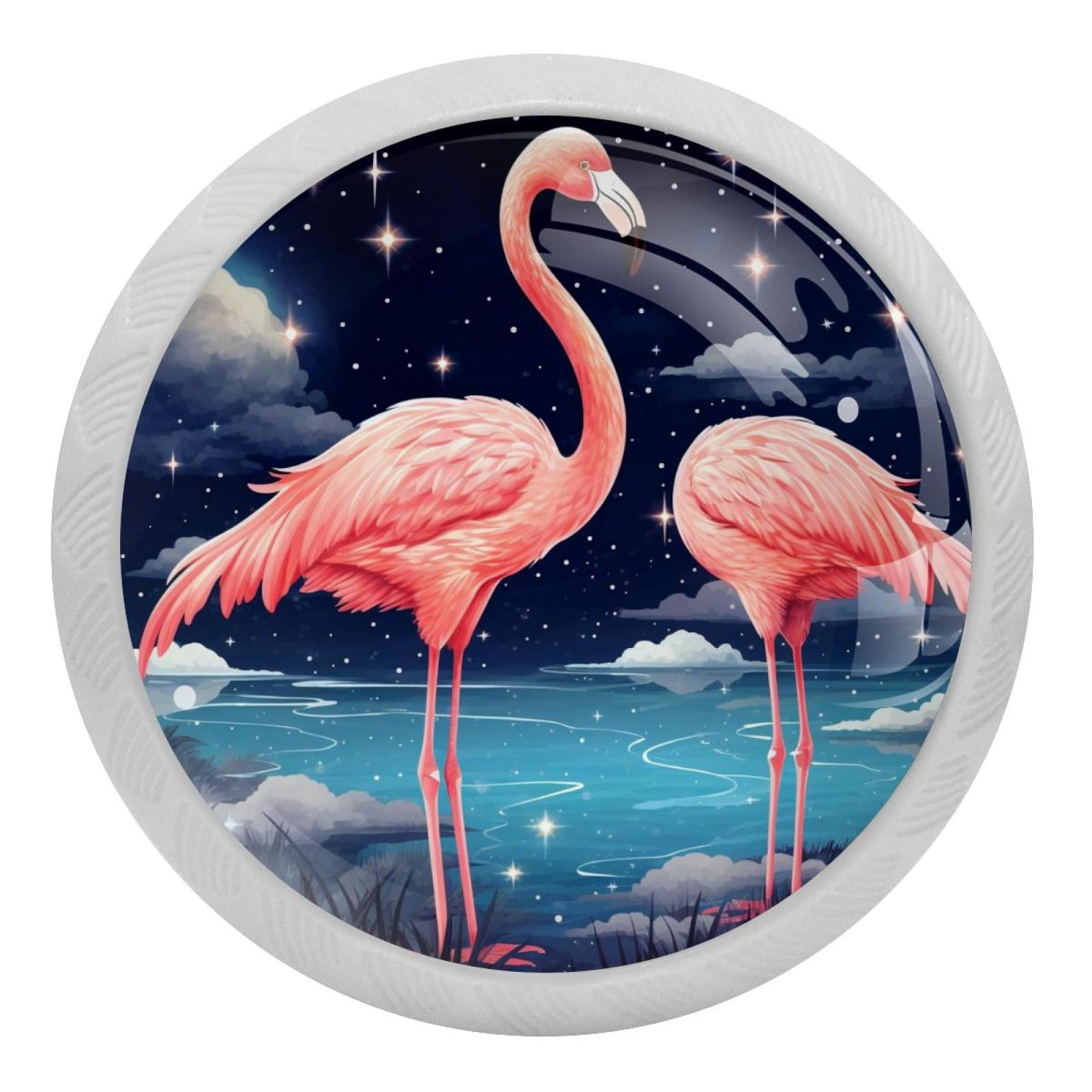 Summer Pink Flamingo Pattern 4PCS Cabinet Knobs Pulls Fluorescent ...