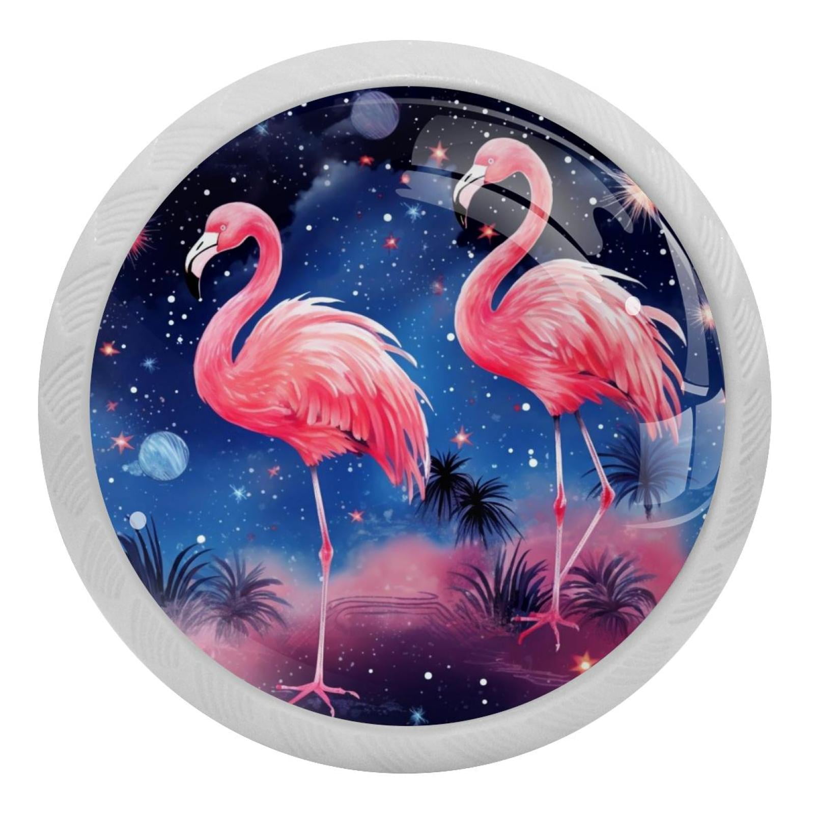 Summer Pink Flamingo Pattern 4PCS Cabinet Knobs Pulls Fluorescent ...