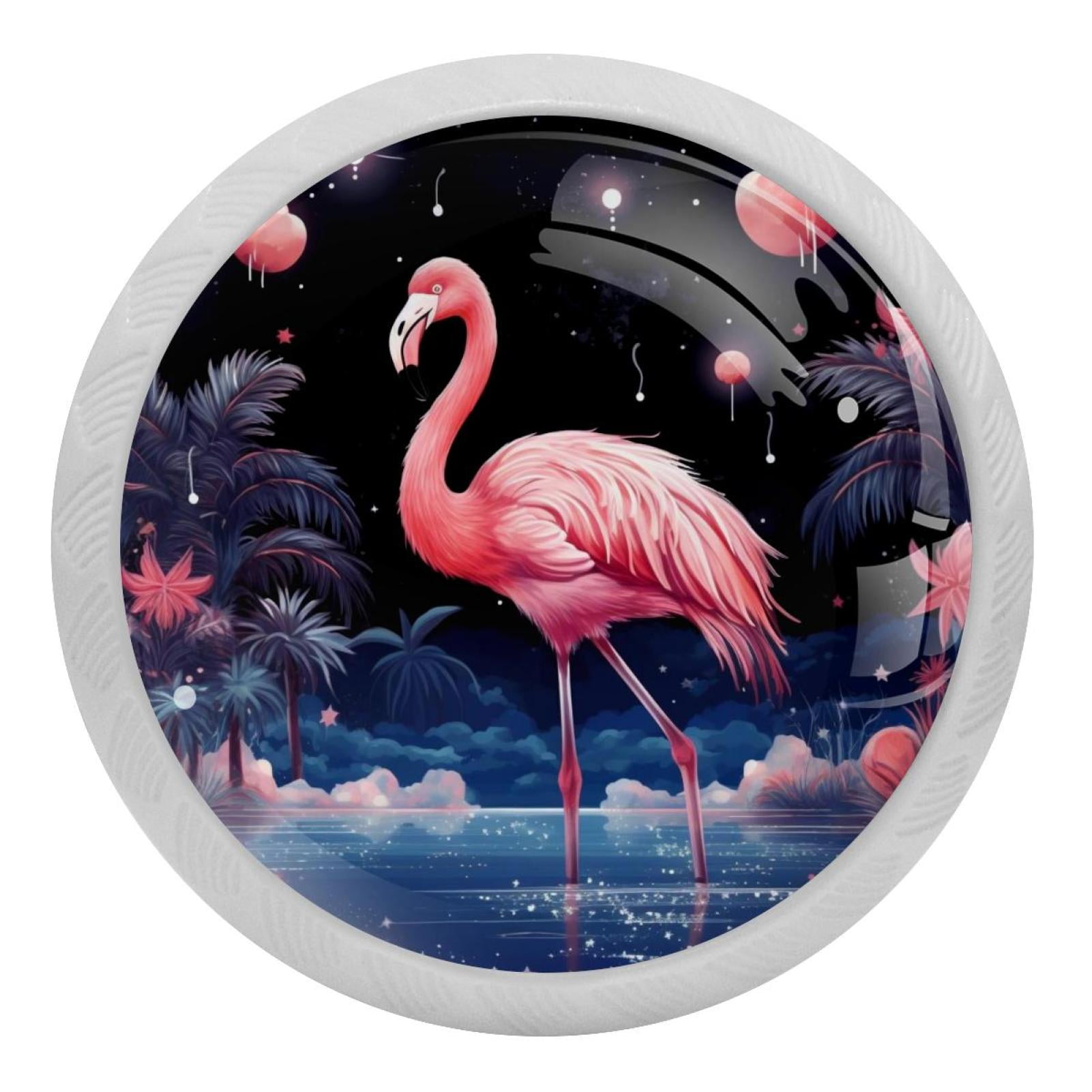 Summer Pink Flamingo Pattern 4PCS Cabinet Knobs Pulls Fluorescent ...