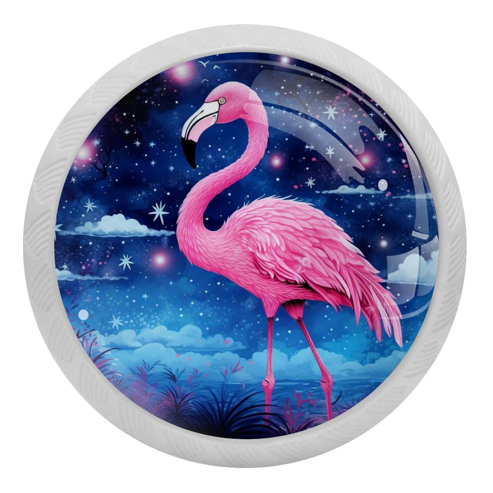 Summer Pink Flamingo Pattern 4PCS Cabinet Knobs Pulls Fluorescent ...