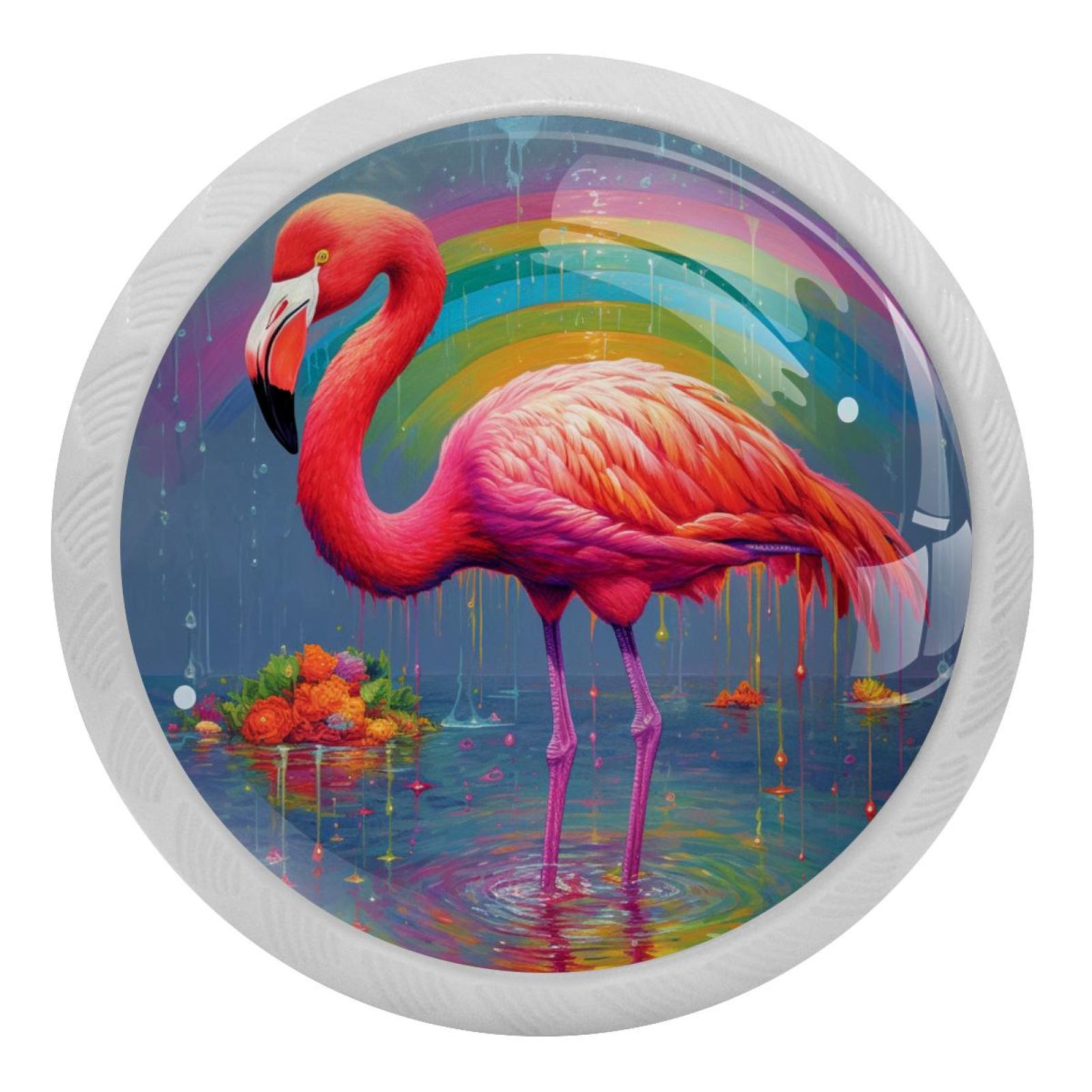 Summer Pink Flamingo Pattern 4PCS Cabinet Knobs Pulls Fluorescent ...