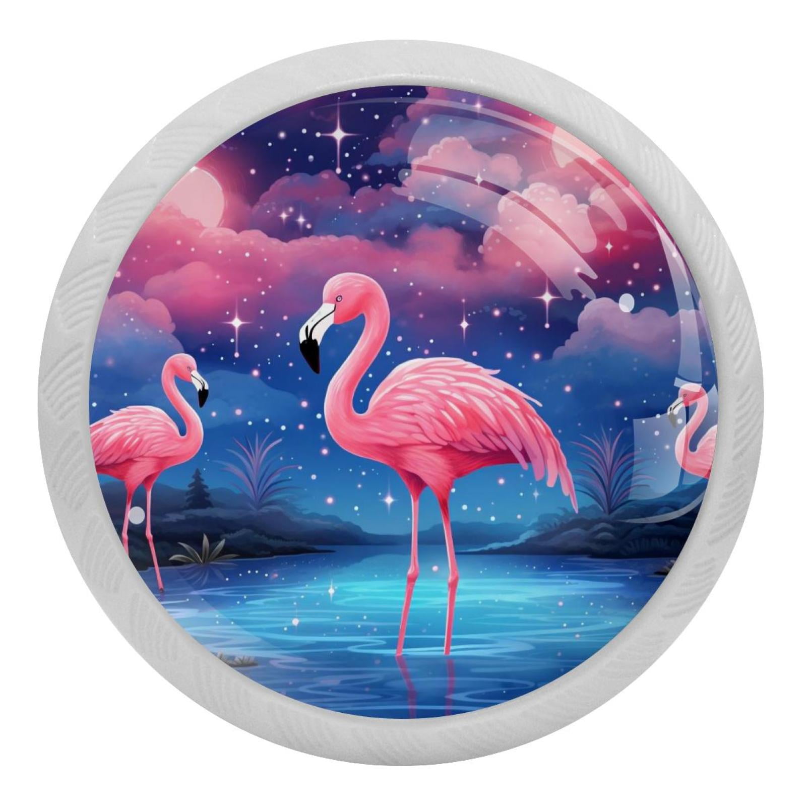 Summer Pink Flamingo Pattern 4PCS Cabinet Knobs Pulls Fluorescent ...