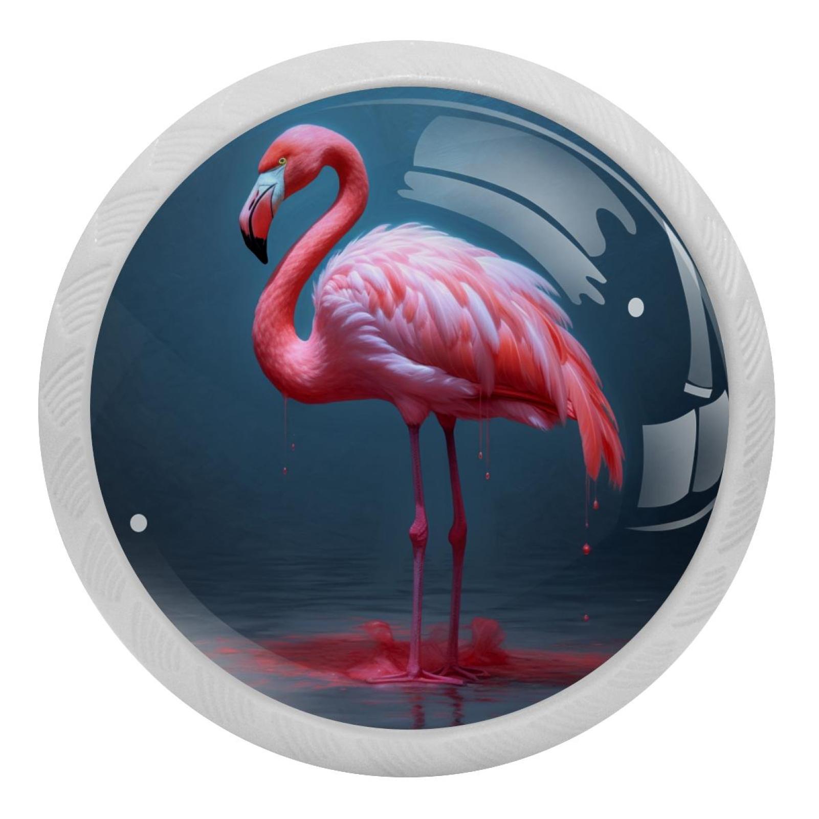 Summer Pink Flamingo Pattern 4PCS Cabinet Knobs Pulls Fluorescent ...