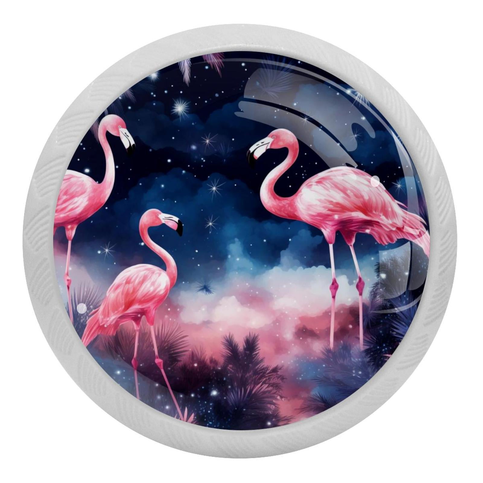 Summer Pink Flamingo Pattern 4PCS Cabinet Knobs Pulls Fluorescent ...