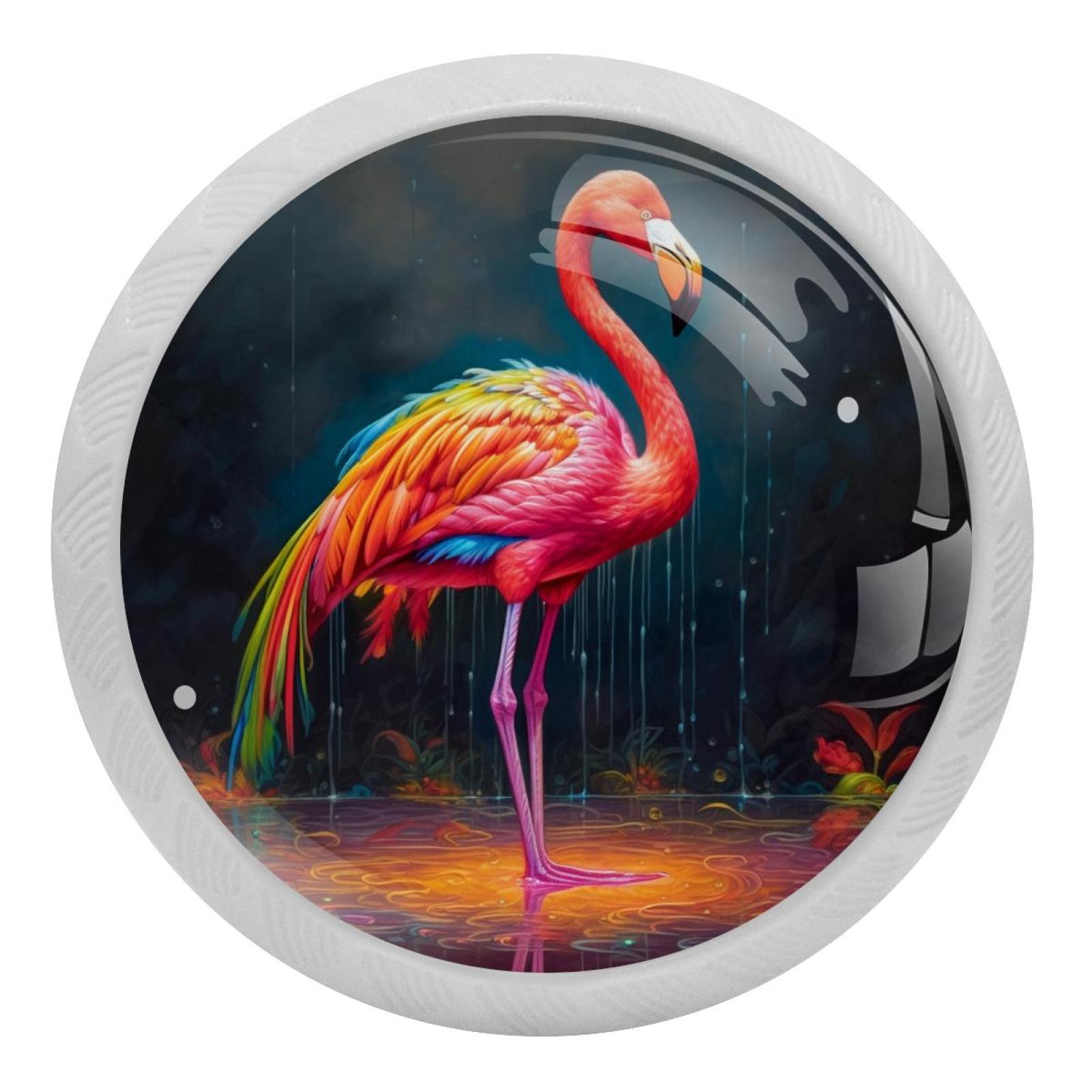 Summer Pink Flamingo Pattern 4PCS Cabinet Knobs Pulls Fluorescent ...