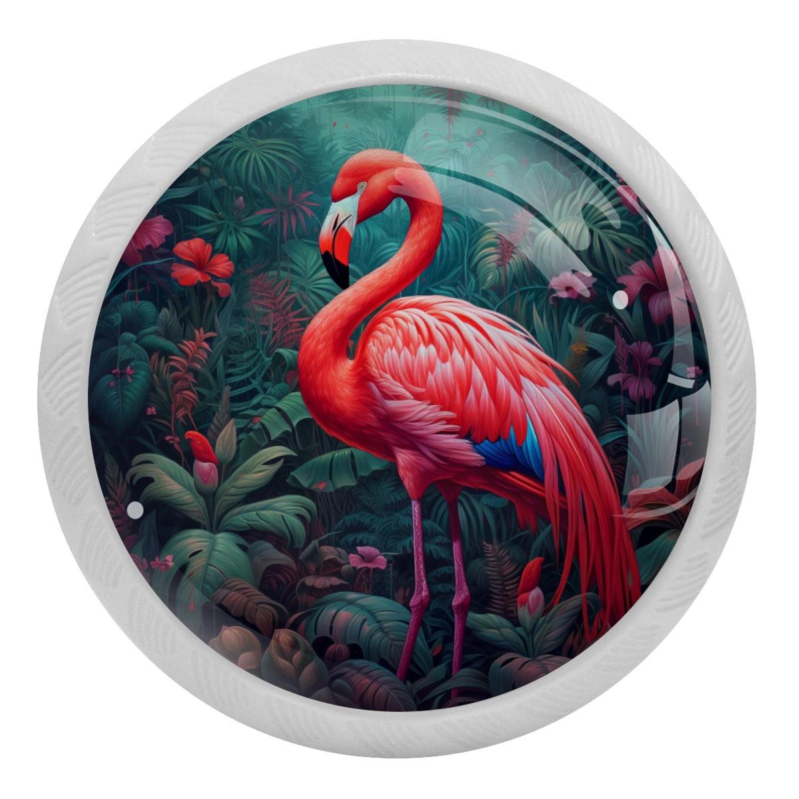 Summer Pink Flamingo Pattern 4PCS Cabinet Knobs Pulls Fluorescent ...