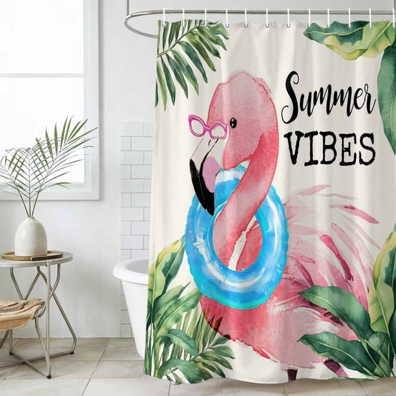 Summer Pink Flamingo Waterproof Fabric Shower Curtain,Beach Tropical ...