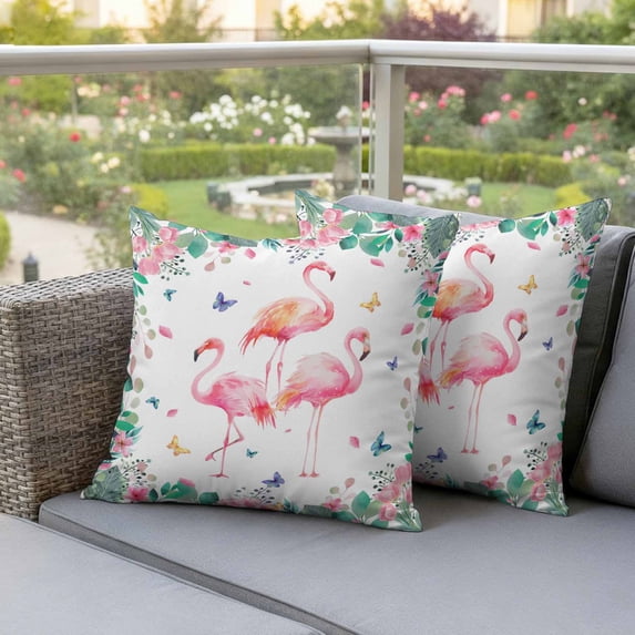 Summer Pink Flammables Green Leaves Waterproof Throw Pillow Covers Set ...