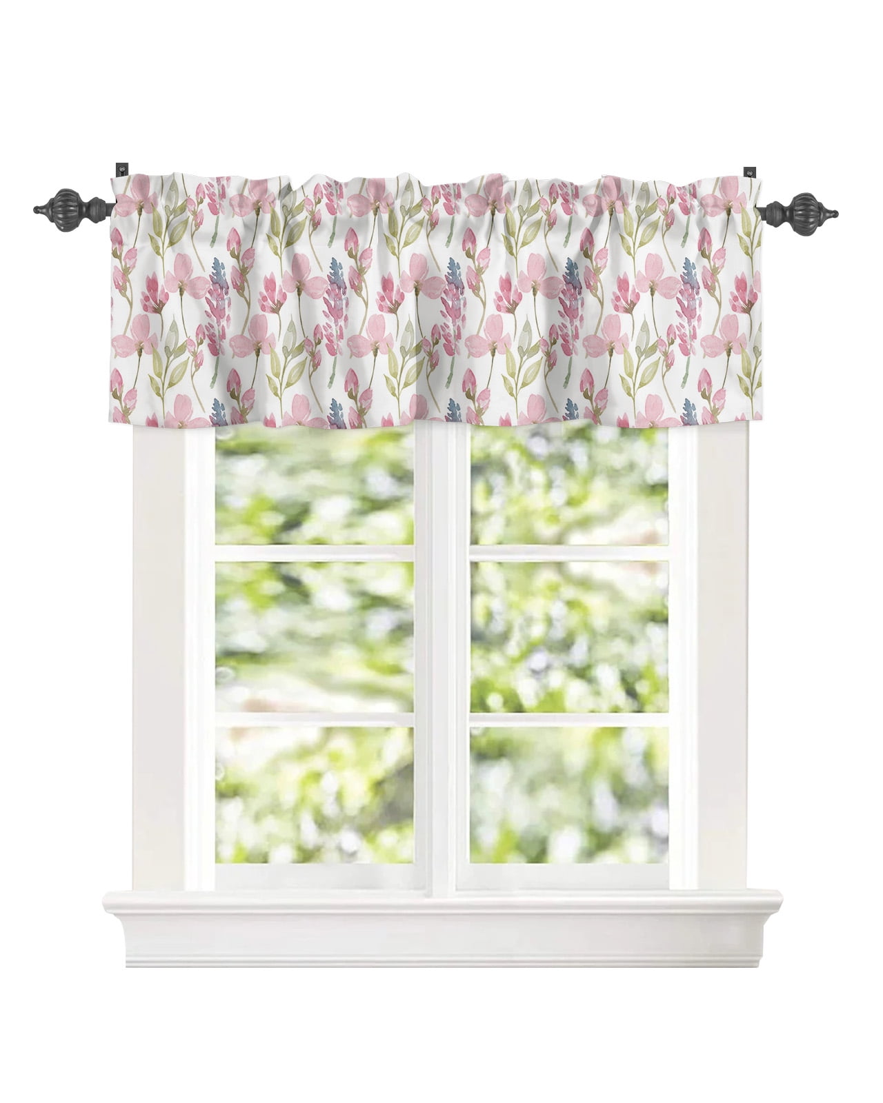 Summer Pink Flower Sage Green Leaf Rod Pocket Valance Window Curtains ... Summer Pink Flower Sage Green Leaf Rod Pocket Valance Window Curtains ...