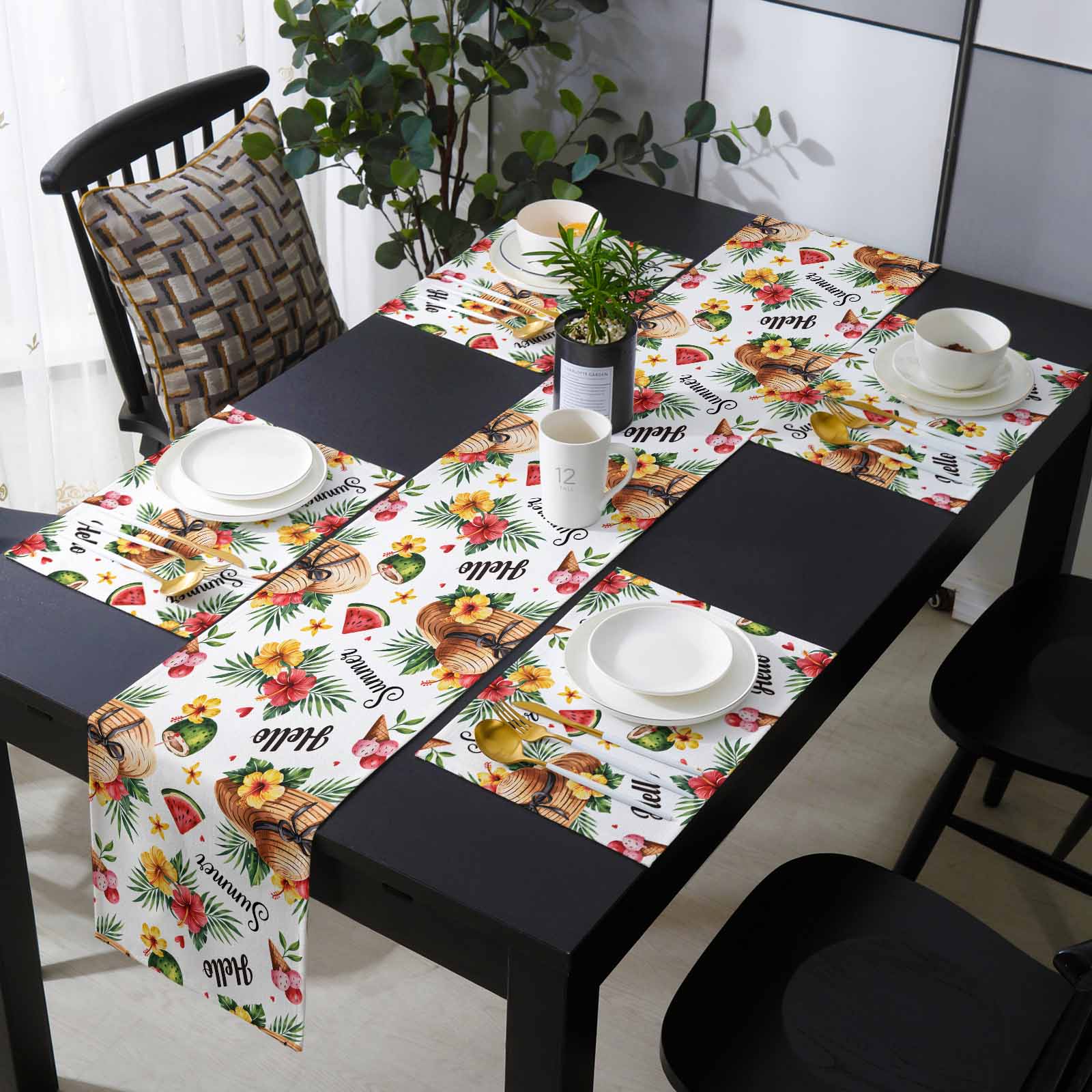 Summer Placemats Set of 4 with 70 Inches Long Table Runners,Tropical ...
