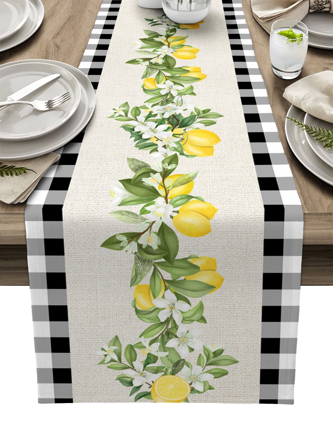 Summer Plaid Lemon Pattern Table Runner for Dining Table Country r Anti ...