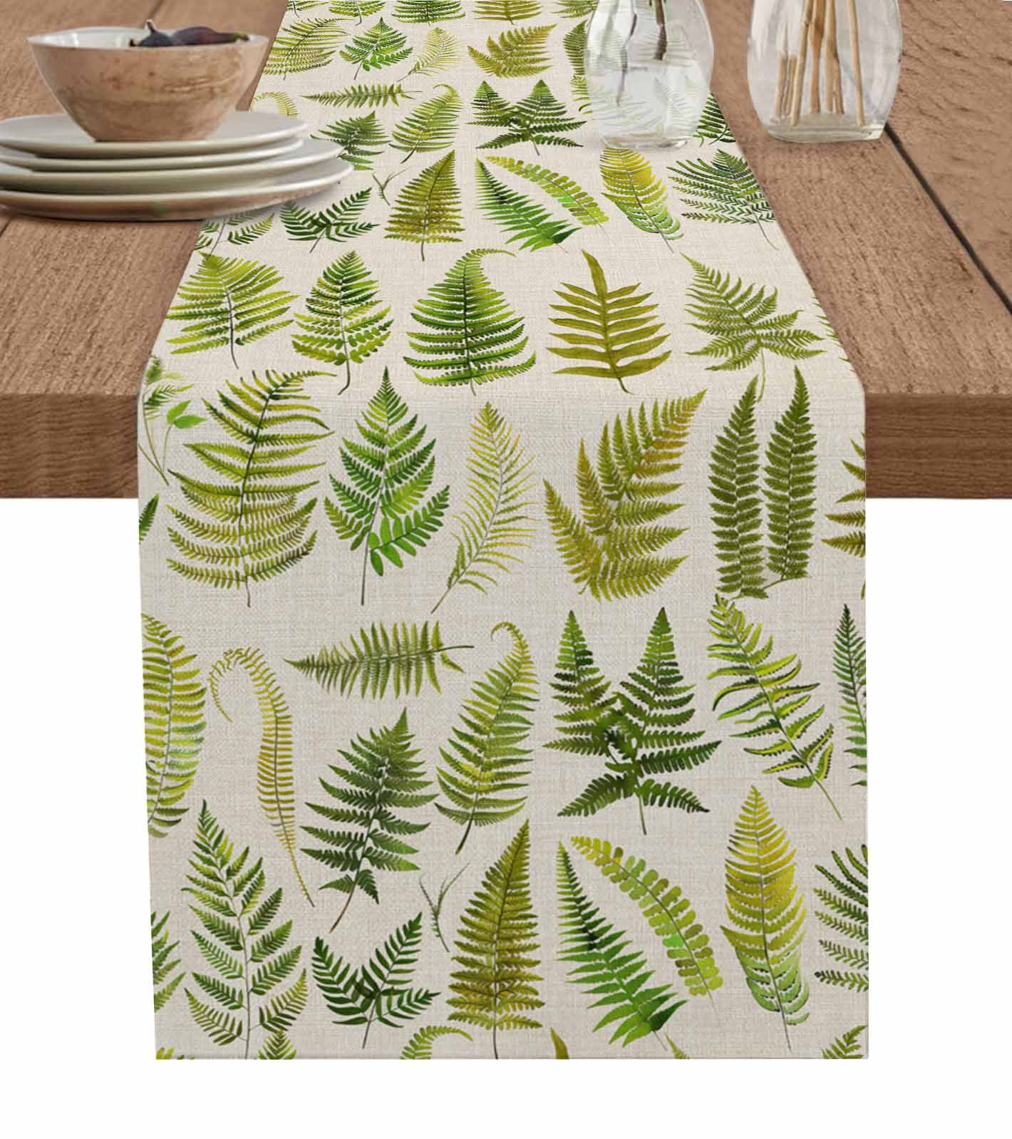Summer Plant Fern Hand Drawn Table Runners for Wedding Party Kitchen ...