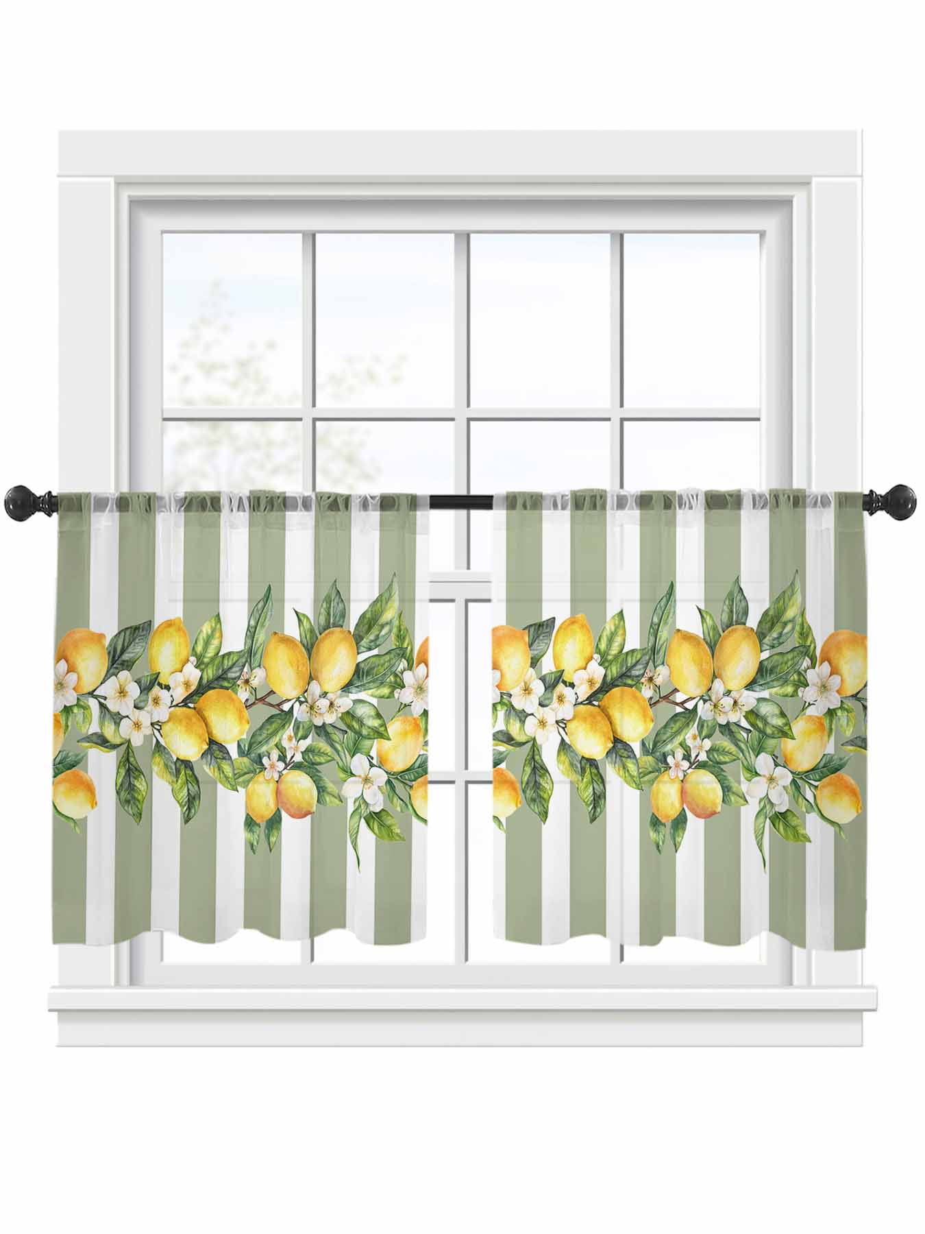 Summer Plant Sheer Curtains 54 Inch Long 2 Panels, Retro Yellow Lemon ...