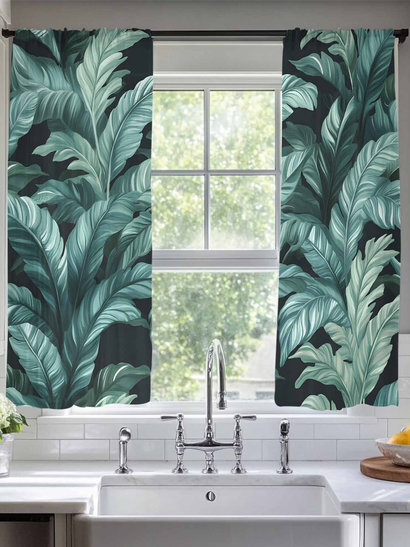 Summer Plant Sheer Curtains for Living Room Bedroom Green Tropical Palm ...