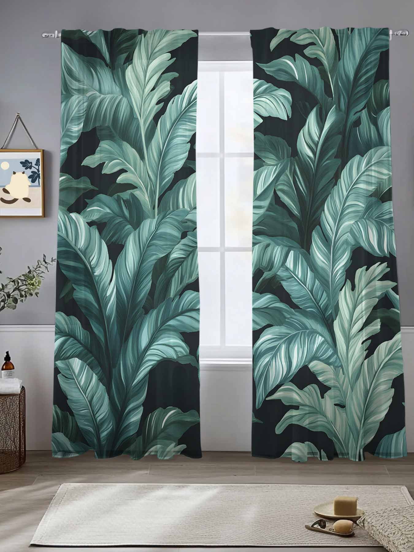 Summer Plant Sheer Curtains for Living Room Bedroom Green Tropical Palm ...