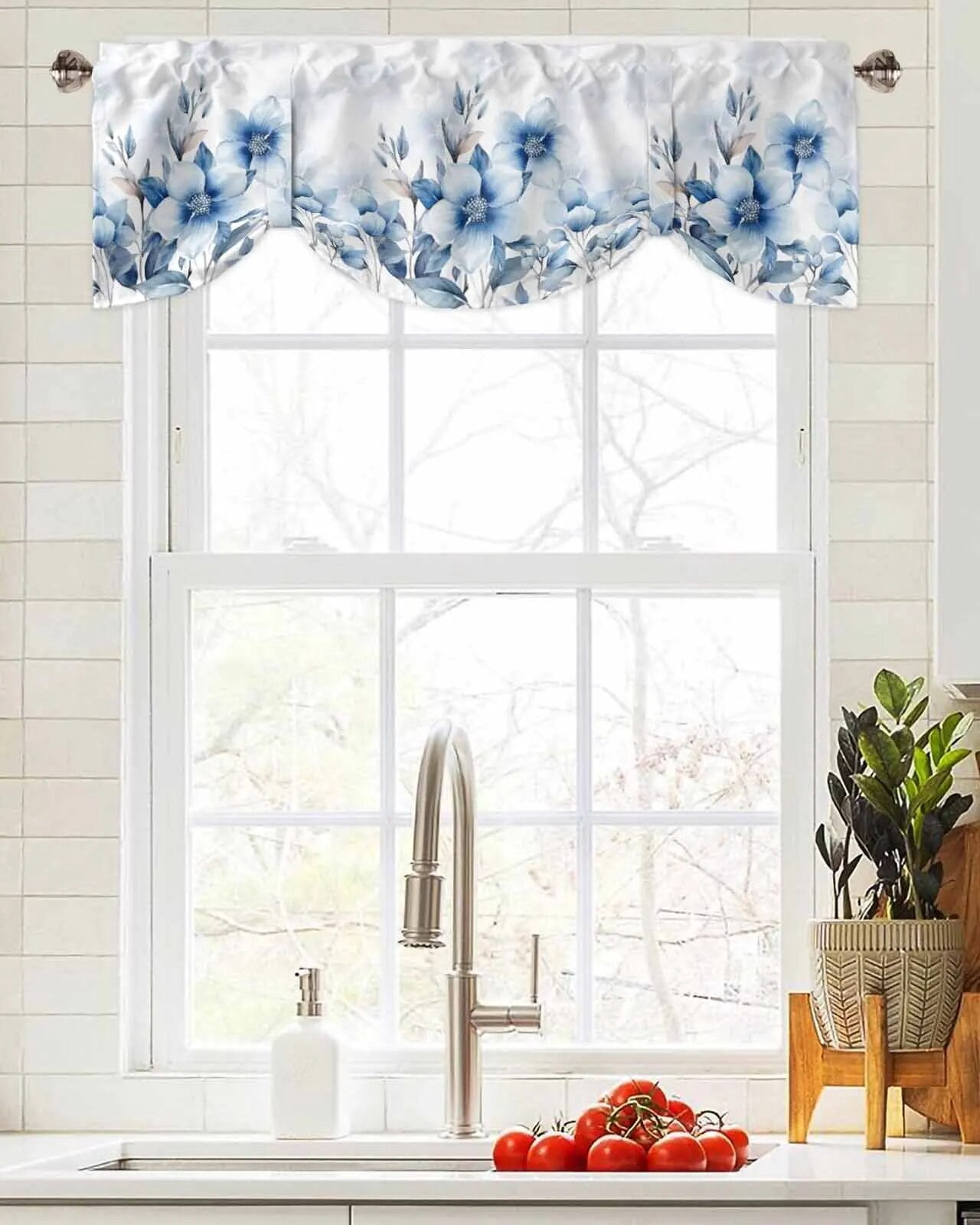 Summer Plants Flowers Watercolor Window Curtain Living Room Kitchen ...