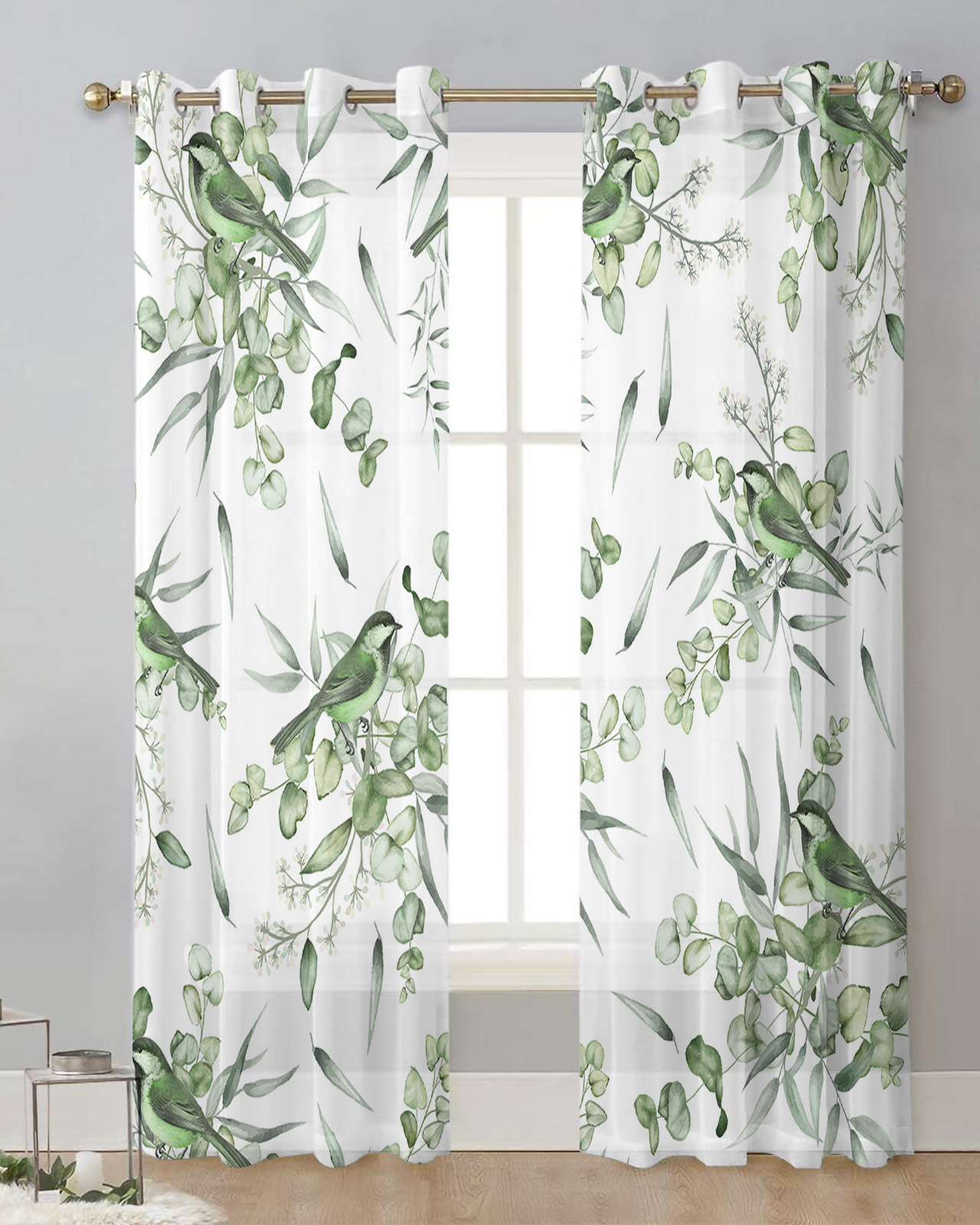 Summer Plants Four Leaf Grass Green Leaf Watercolor Tulle Curtain ...