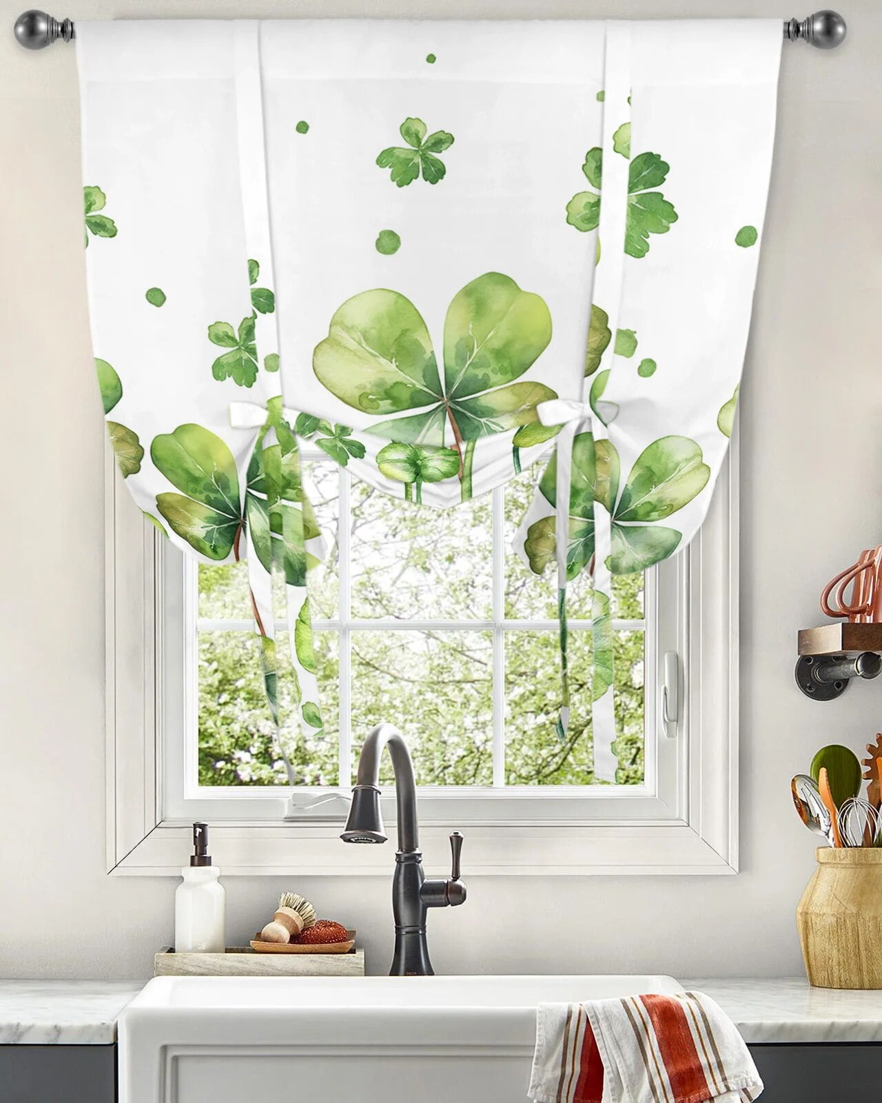 Summer Plants Four Leaf Grass Green Watercolor Bow Tie Curtains for ...
