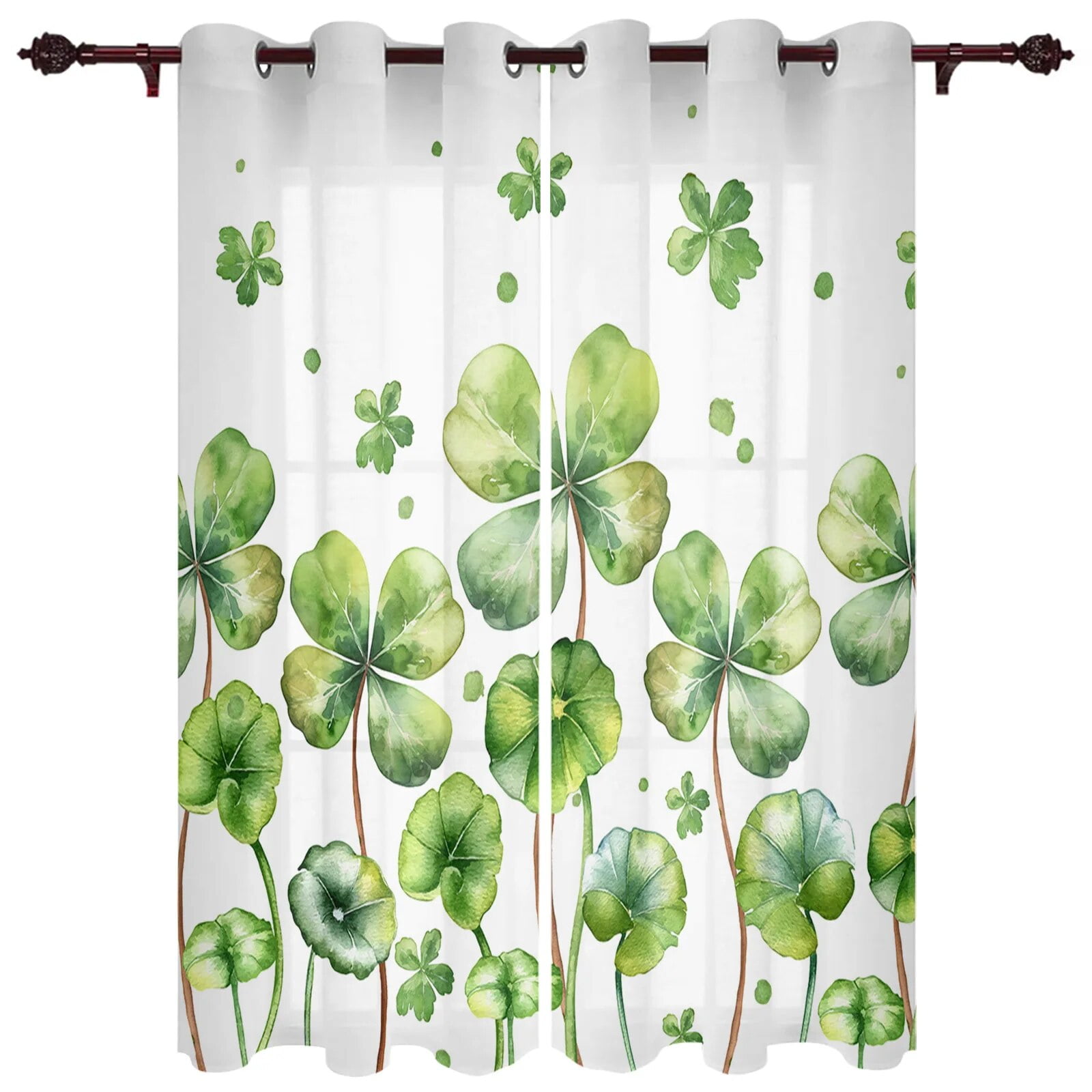Summer Plants Four Leaf Grass Green Watercolor Modern Hall Curtains for ...