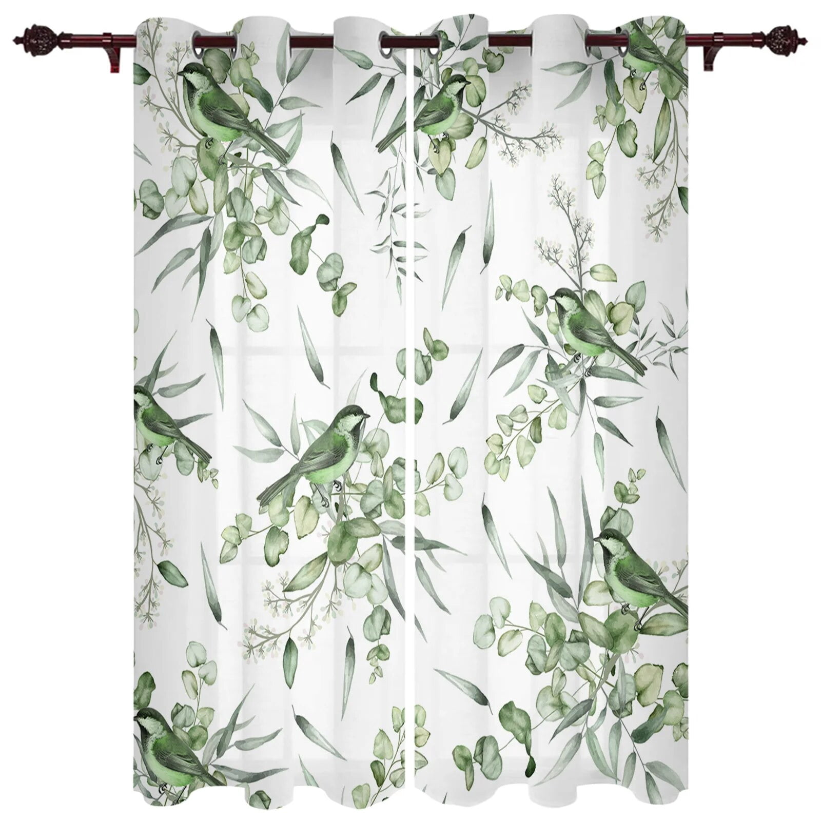 Summer Plants Four Leaf Grass Green Watercolor Modern Window Curtains ...