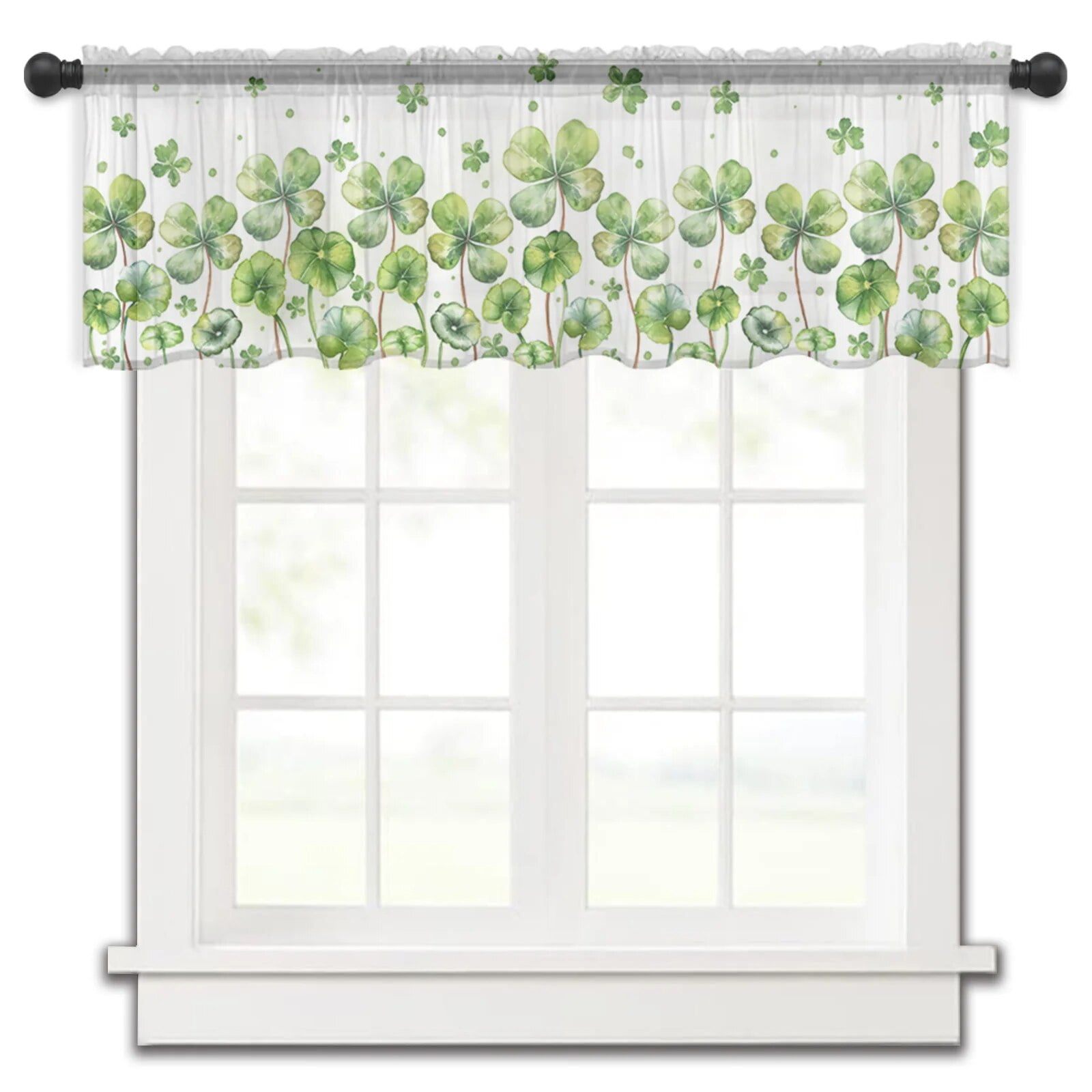 Summer Plants Four Leaf Grass Green Watercolor Window Curtain Tulle ...